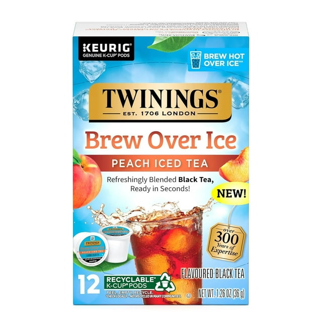 Twinings Brew Over Ice Unsweetened Peach Flavoured Black Iced Tea K-Cup ...