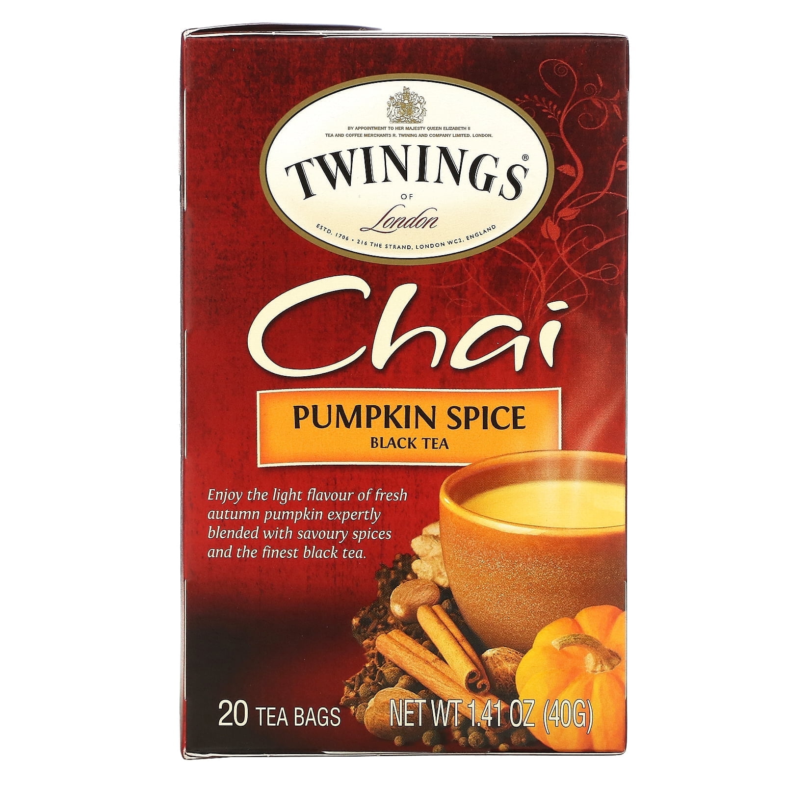 Twinings, Chai Black Tea, Pumpkin Spice, 20 Tea Bags, 1.41 oz (40 g ...