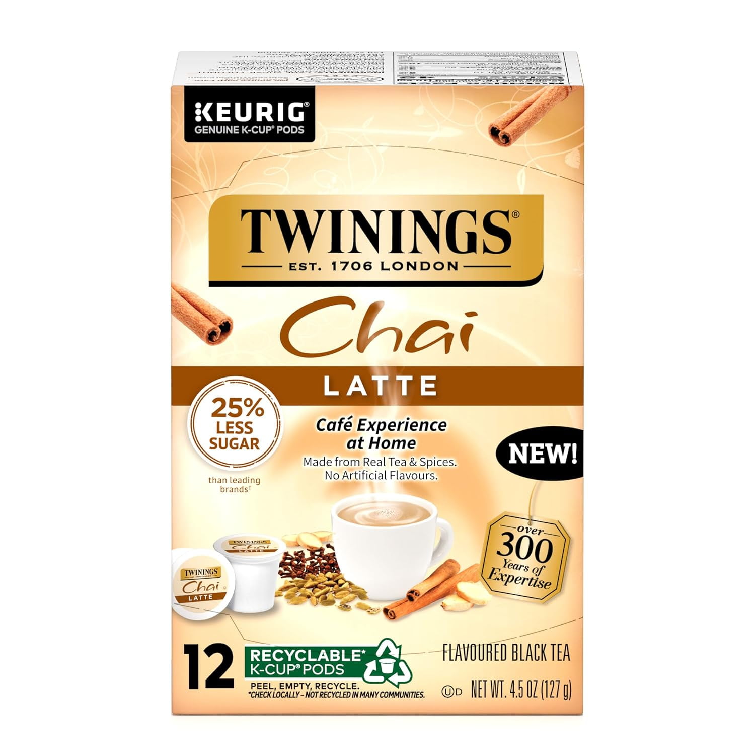 Twinings Chai Latte Tea K-Cups, Creamy, Slightly Sweet, Spiced Cinnamon ...
