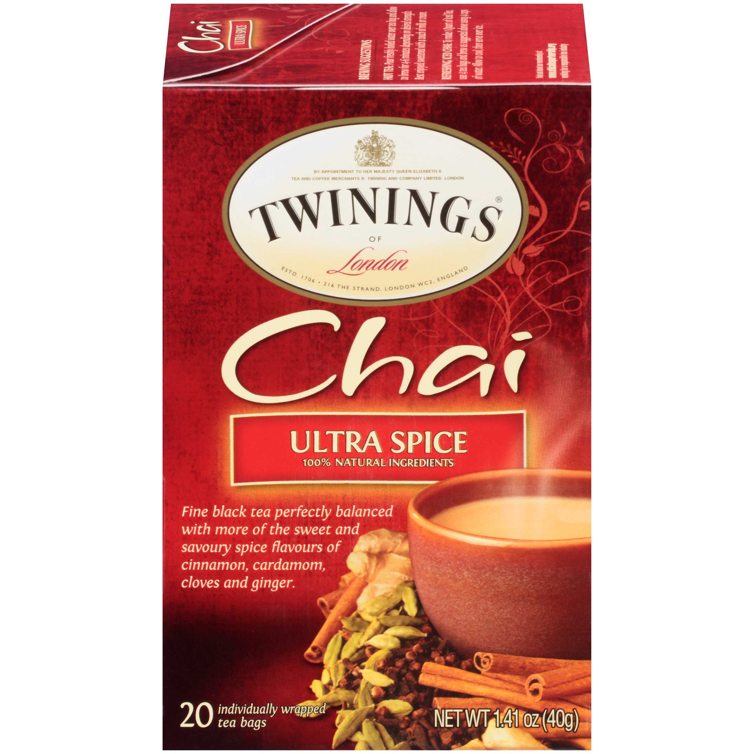 Twinings Chai Ultra Spice Tea Bag, 1.41 Ounce - 20 bags per pack -- 6 ...