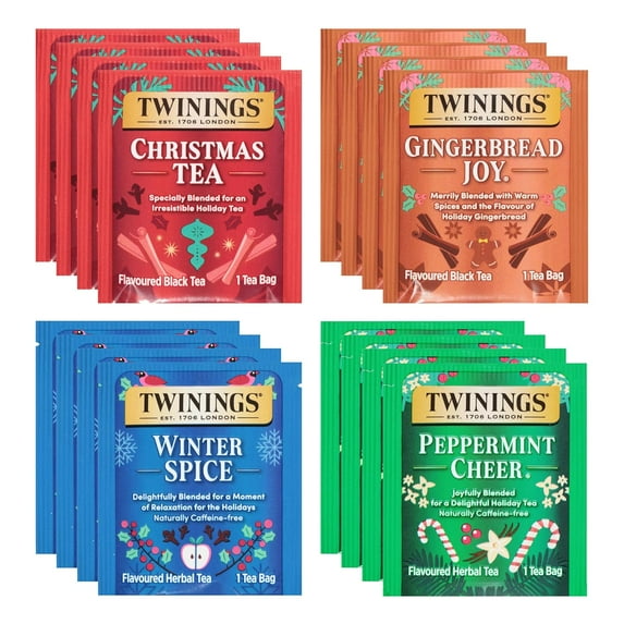 Twinings Christmas Holiday Variety Tea Bag Pack (40 Count) 4 Flavors ...