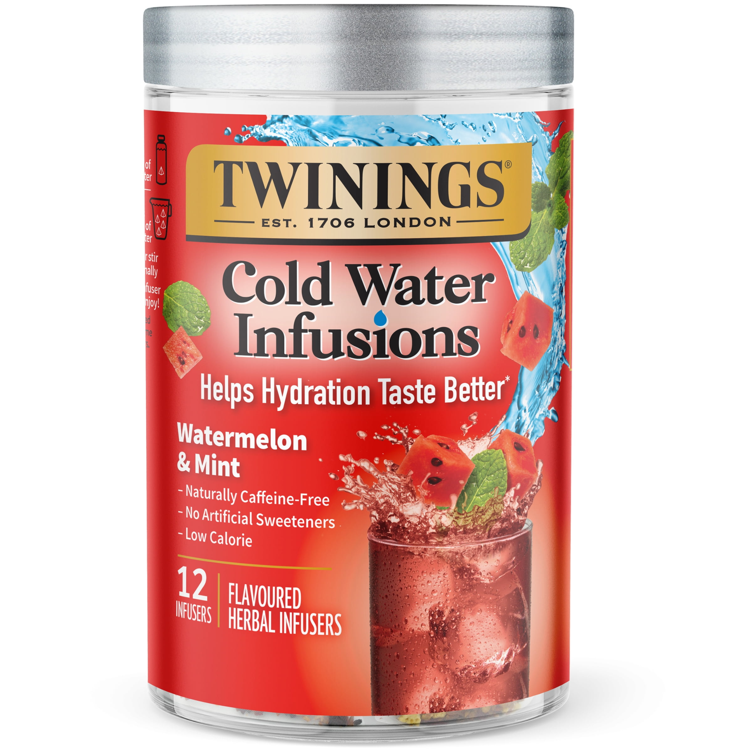 Twinings Cold Water Infusions, Watermelon & Mint Infuser Bags, 12 Count ...