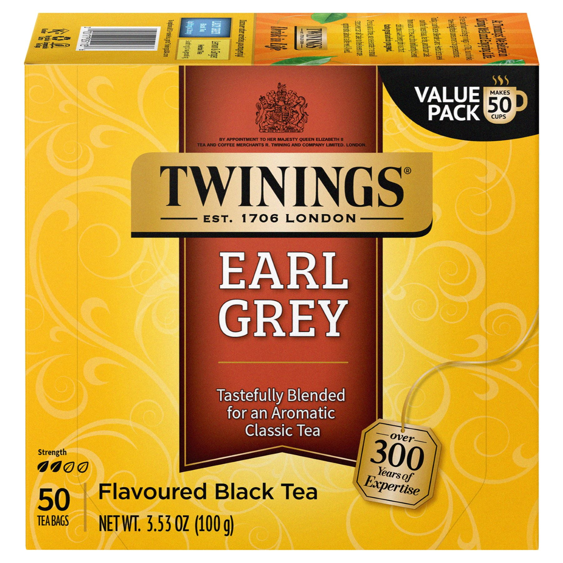Twinings Flavored Earl Grey Citrus/Bergamot Black Tea, 50 Bag Count ...