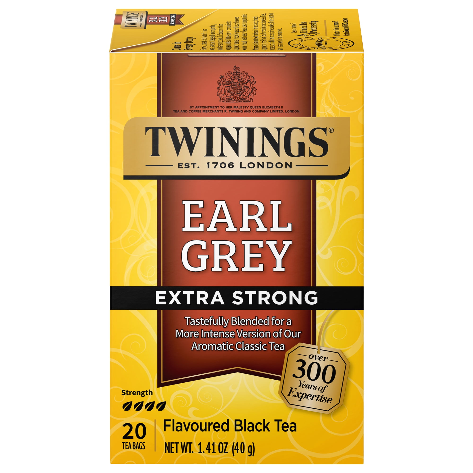 Twinings Extra Strong Earl Grey Black Tea, 20 Individually Wrapped Bags ...