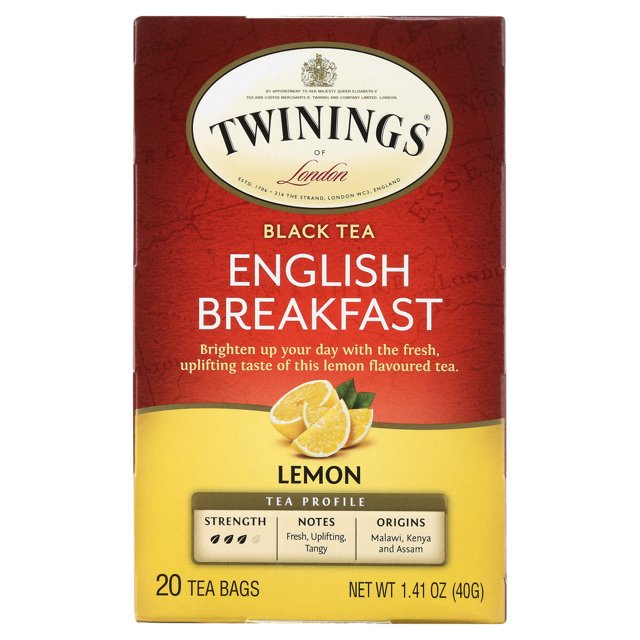 Twinings English Breakfast Lemon Black Tea Bags, (6) 20 Count Boxes ...