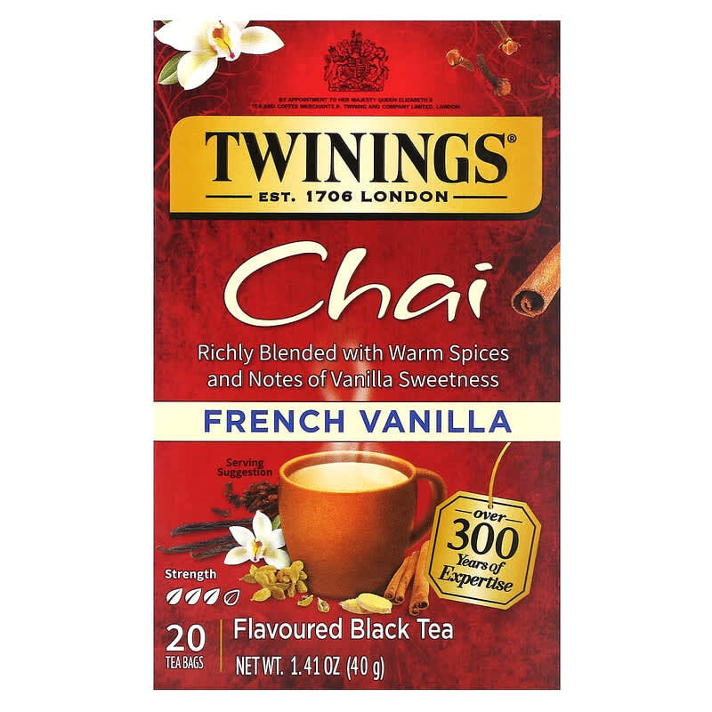 Twinings, Flavored Black Tea, Chai, French Vanilla, 20 Tea Bags, 1.41 ...