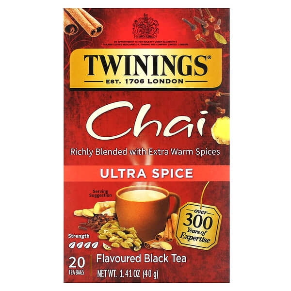 Twinings, Flavored Black Tea, Chai, Ultra Spice , 20 Tea Bags, 1.41 oz ...