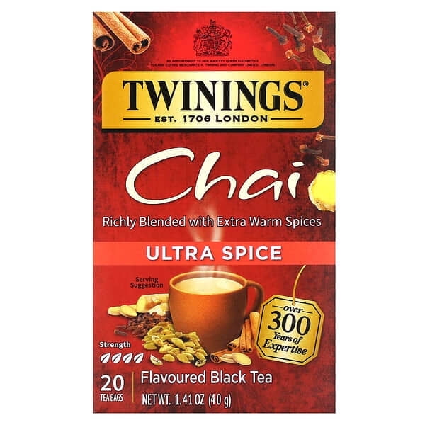 Twinings, Flavored Black Tea, Chai, Ultra Spice , 20 Tea Bags, 1.41 oz ...