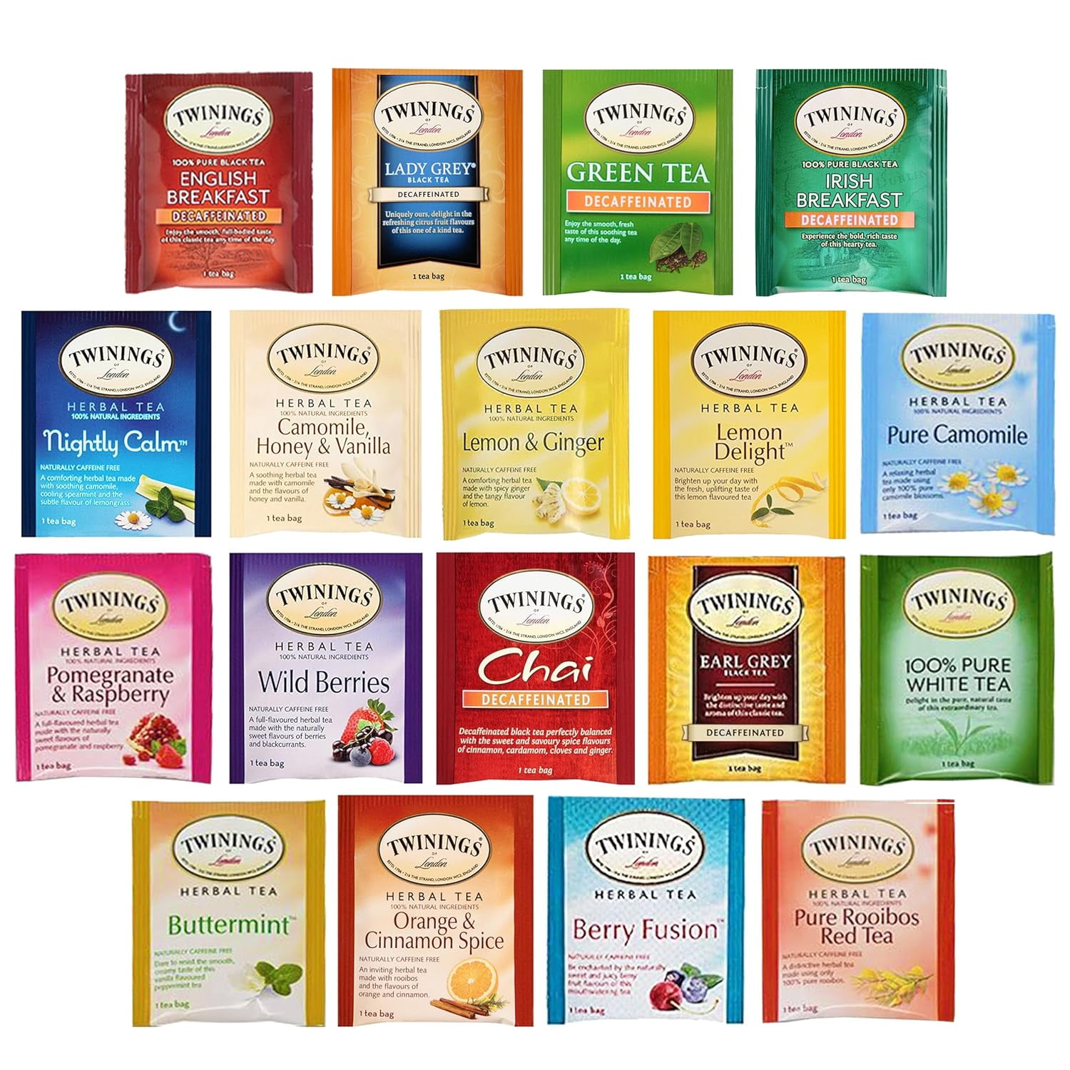 Twinings Herbal and Decaf Tea Bags Sampler Assortment Variety Pack Gift ...