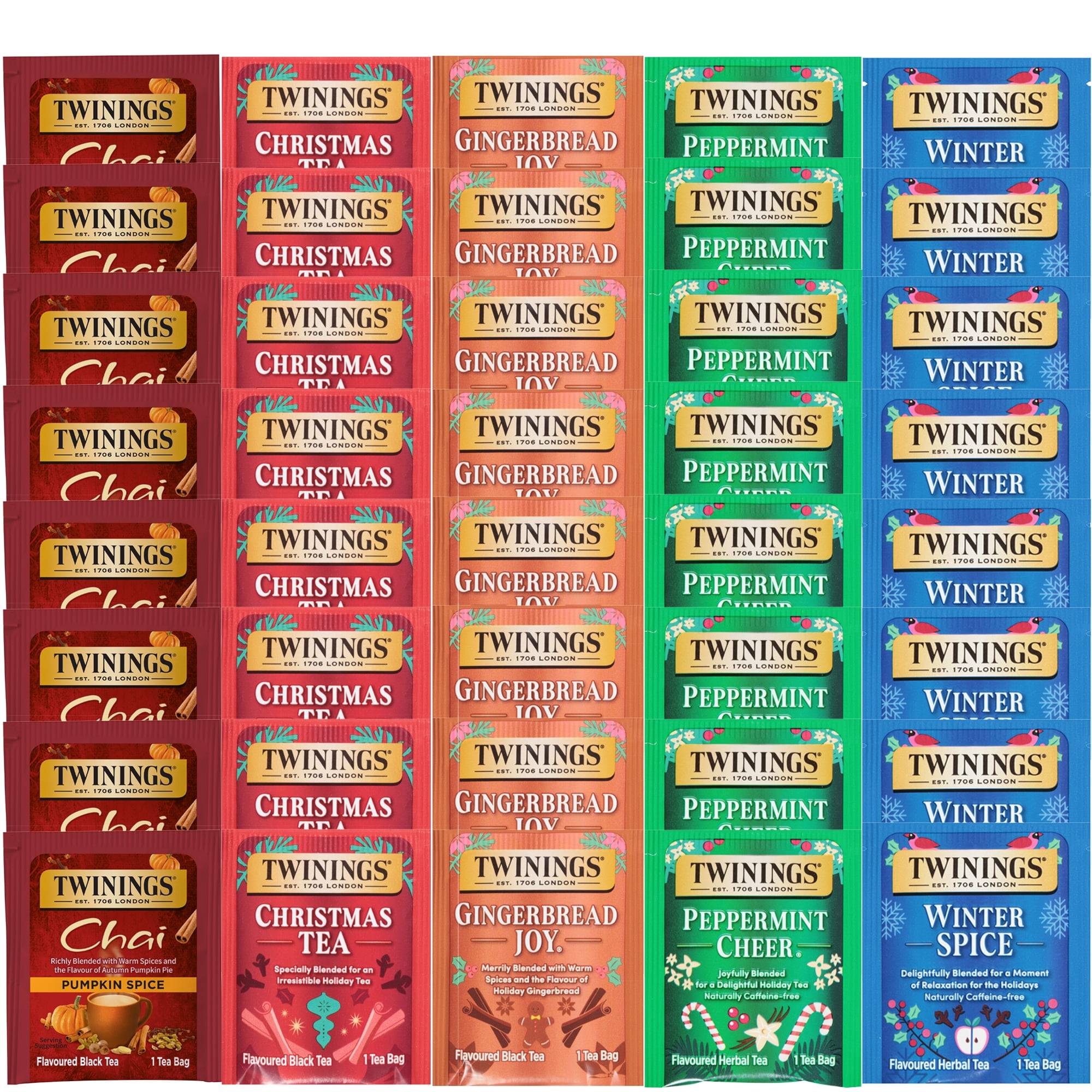Twinings Holiday Christmas Tea Bag Variety Sampler Box, 5 Seasonal ...