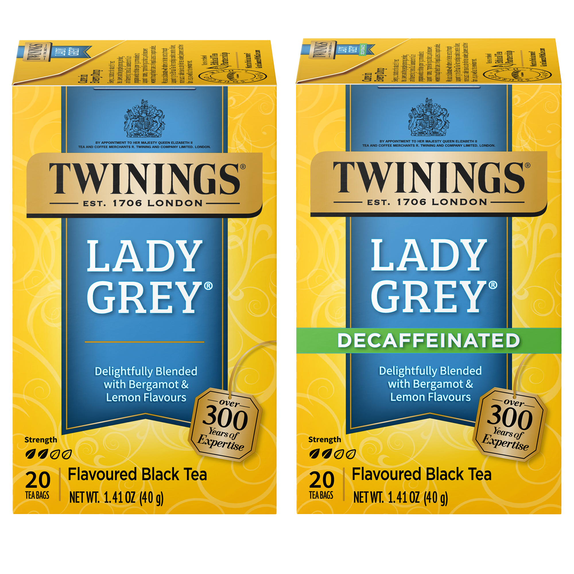 Twinings Lady Grey and Decaf Lady Grey Black Tea, 2- 20 Count Packs, 40 ...