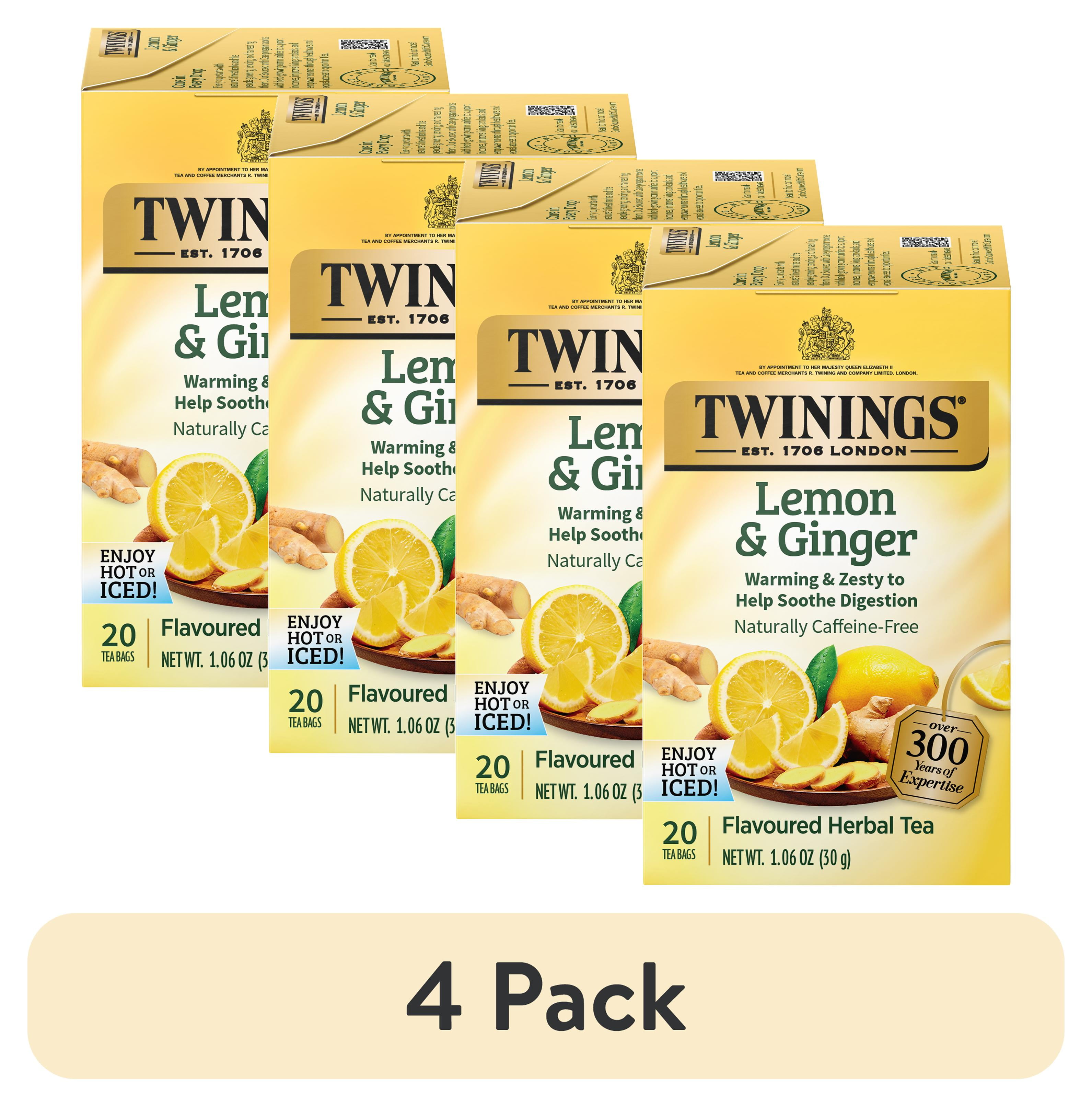Twinings Lemon & Ginger Herbal Tea Bags, Caffeine Free, 20 Count Box ...