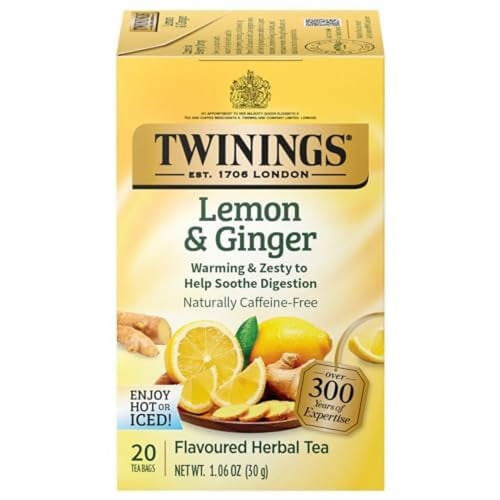 Twinings Lemon & Ginger Individually Wrapped Herbal Tea Bags, 20 Count ...
