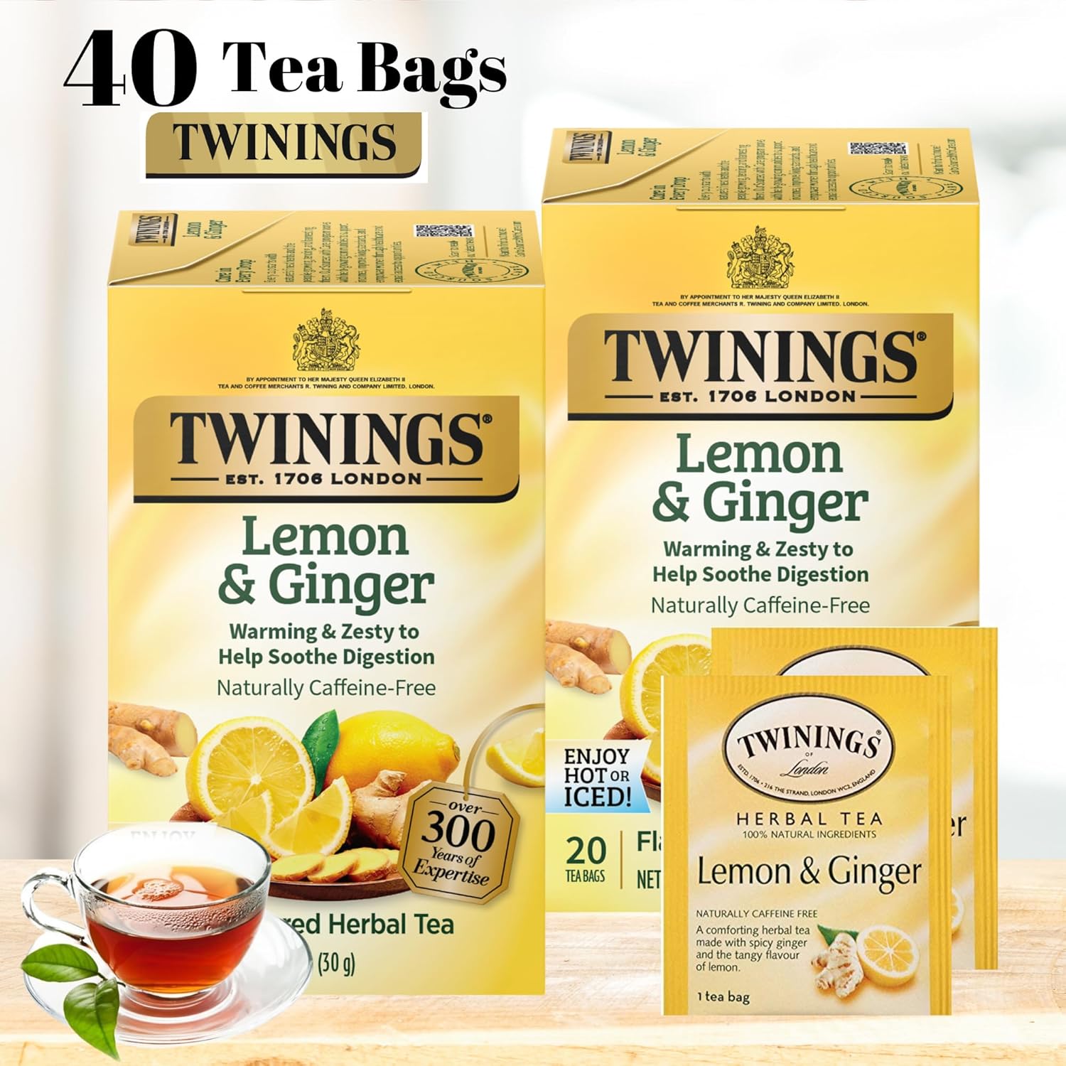 Twinings Lemon Ginger Tea Bags Individually Wrapped - Decaf Tea - Tea ...
