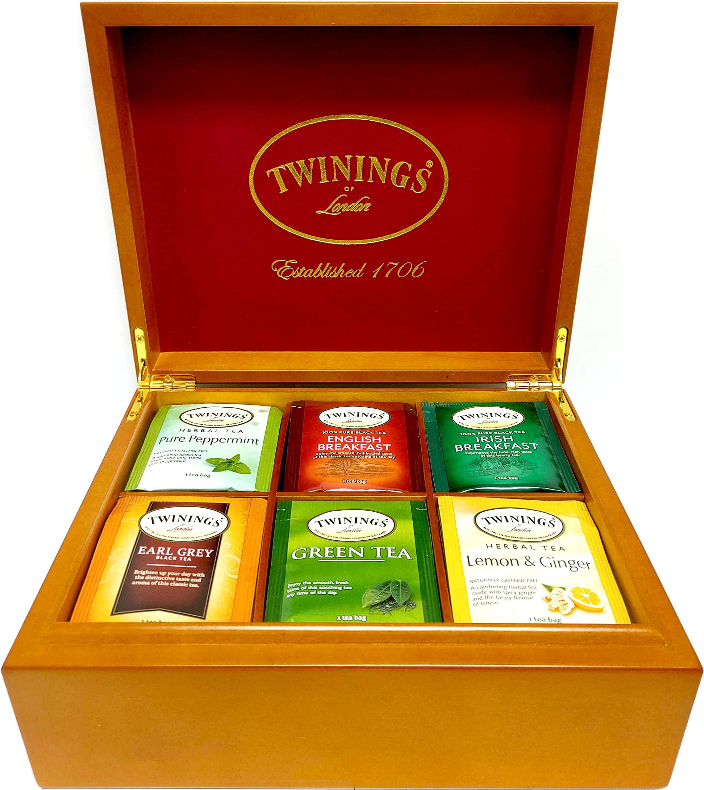 Twinings of London 6 Slot Wood AIS1 Chest Gift Set Tea Variety Sampler ...