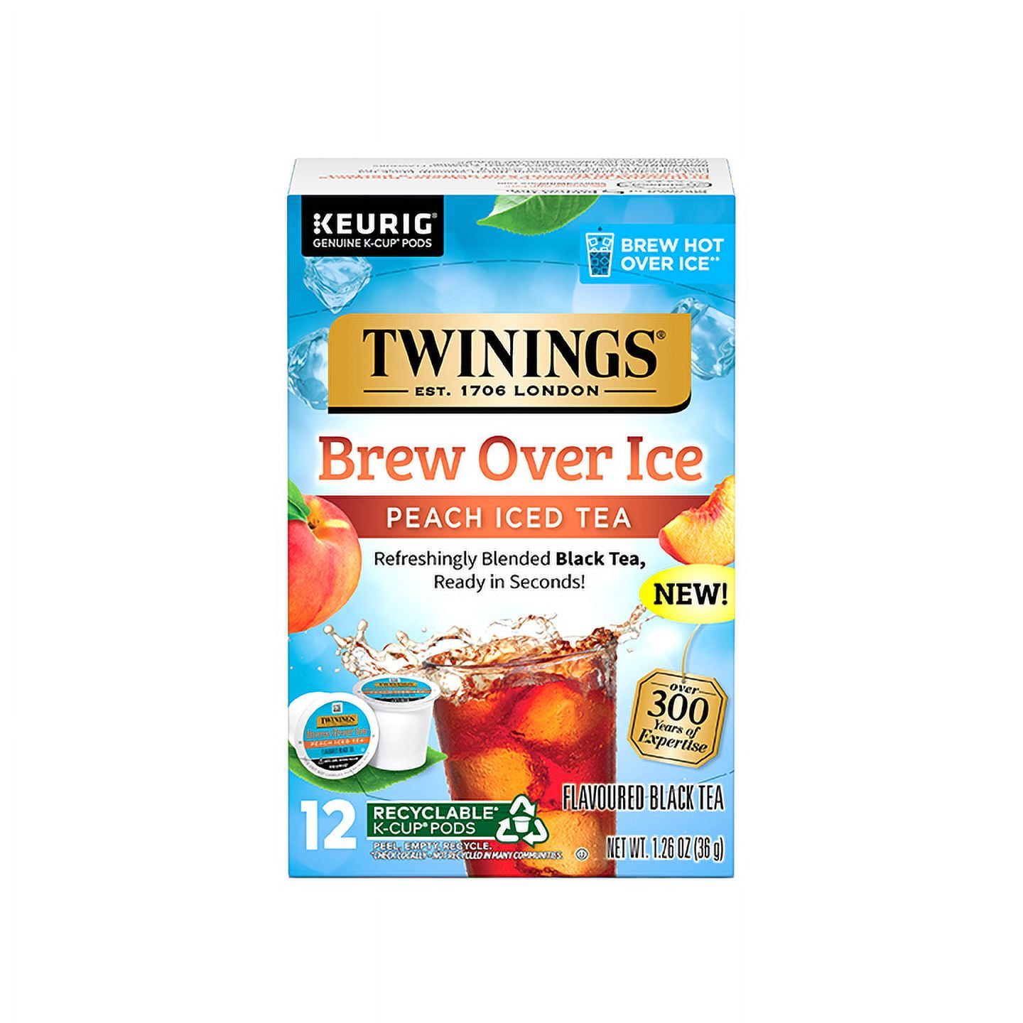 Twinings, Peach Iced Tea K Cups, 12 Count, Brew Over Ice - Walmart.com