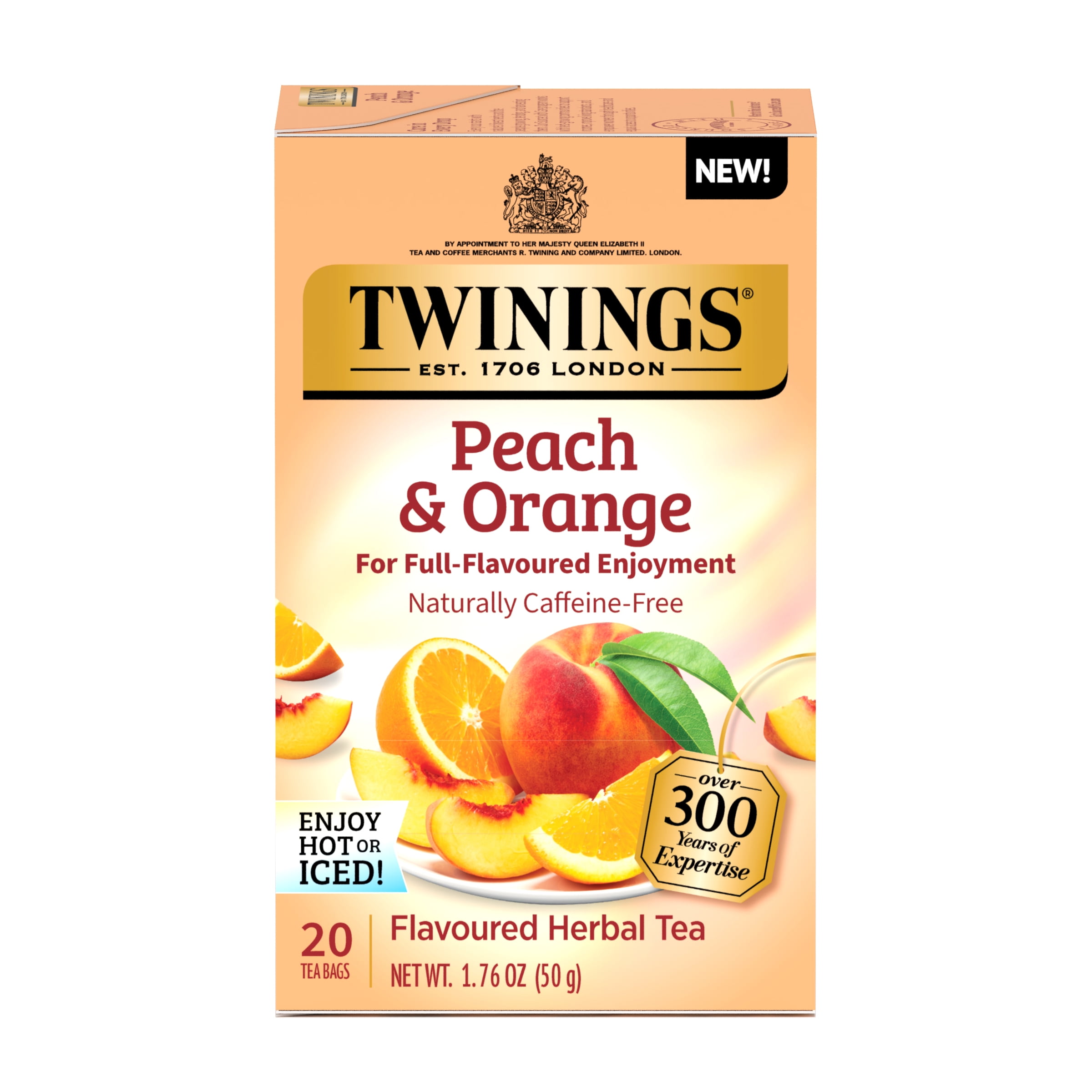 Twinings Hot Citrus Peach & Orange Herbal Tea Bag, Caffeine Free, 20 ...