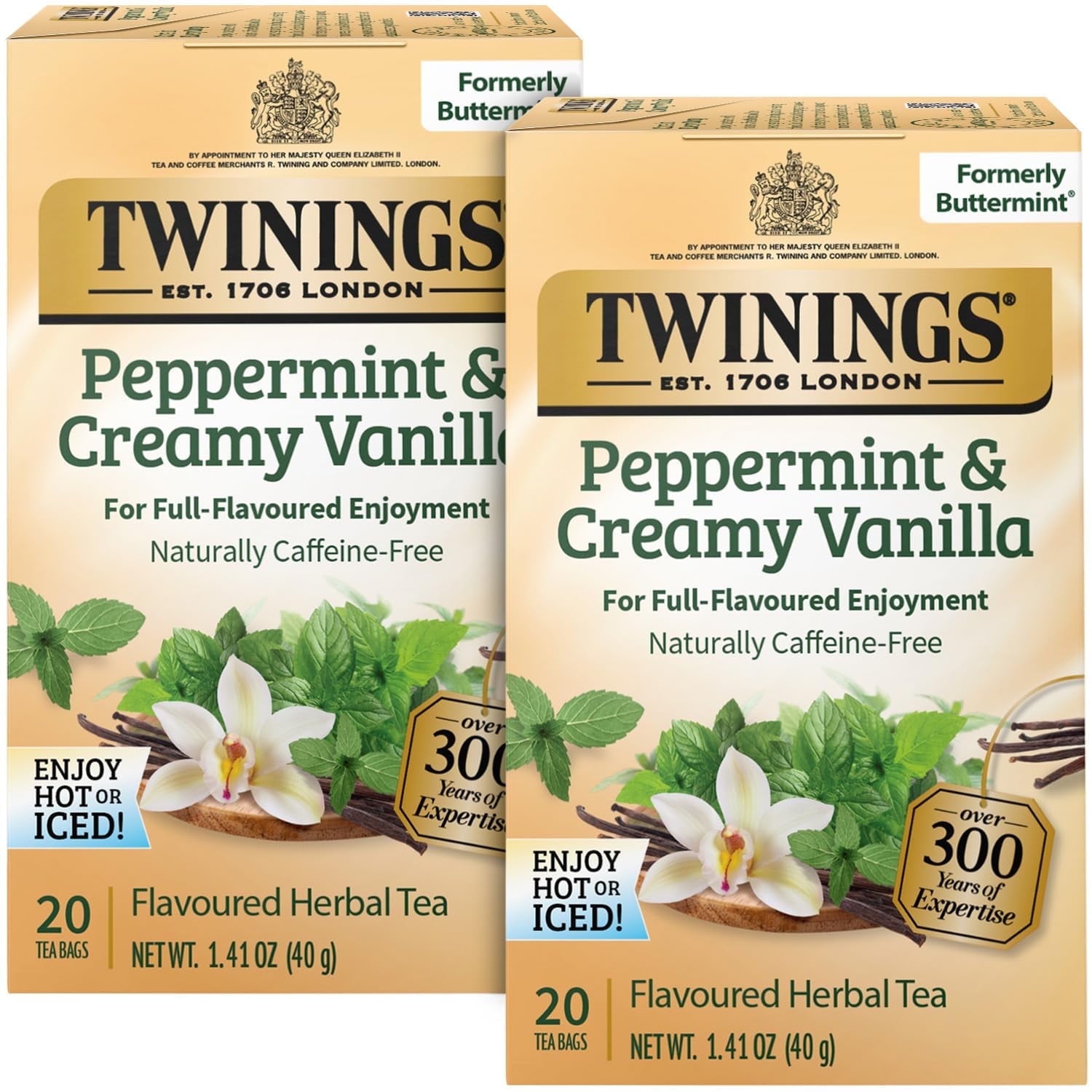 Twinings Peppermint and Creamy Vanilla Herbal Tea, 40 Tea Bags ...