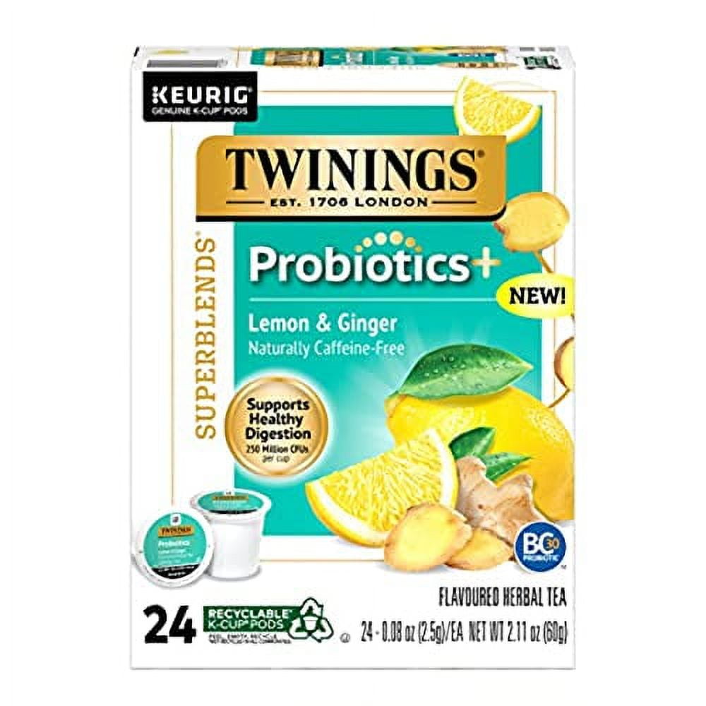 Twinings Probiotics+ Lemon & Ginger Herbal Tea, Supports Digestive ...