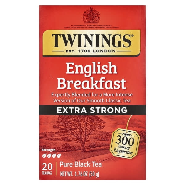 Twinings, Pure Black Tea, English Breakfast, Extra Strong, 20 Tea Bags ...