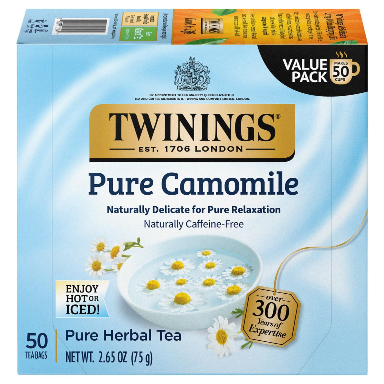 Twinings Pure Camomile Herbal Tea, 50 Individually Wrapped Tea Bags ...