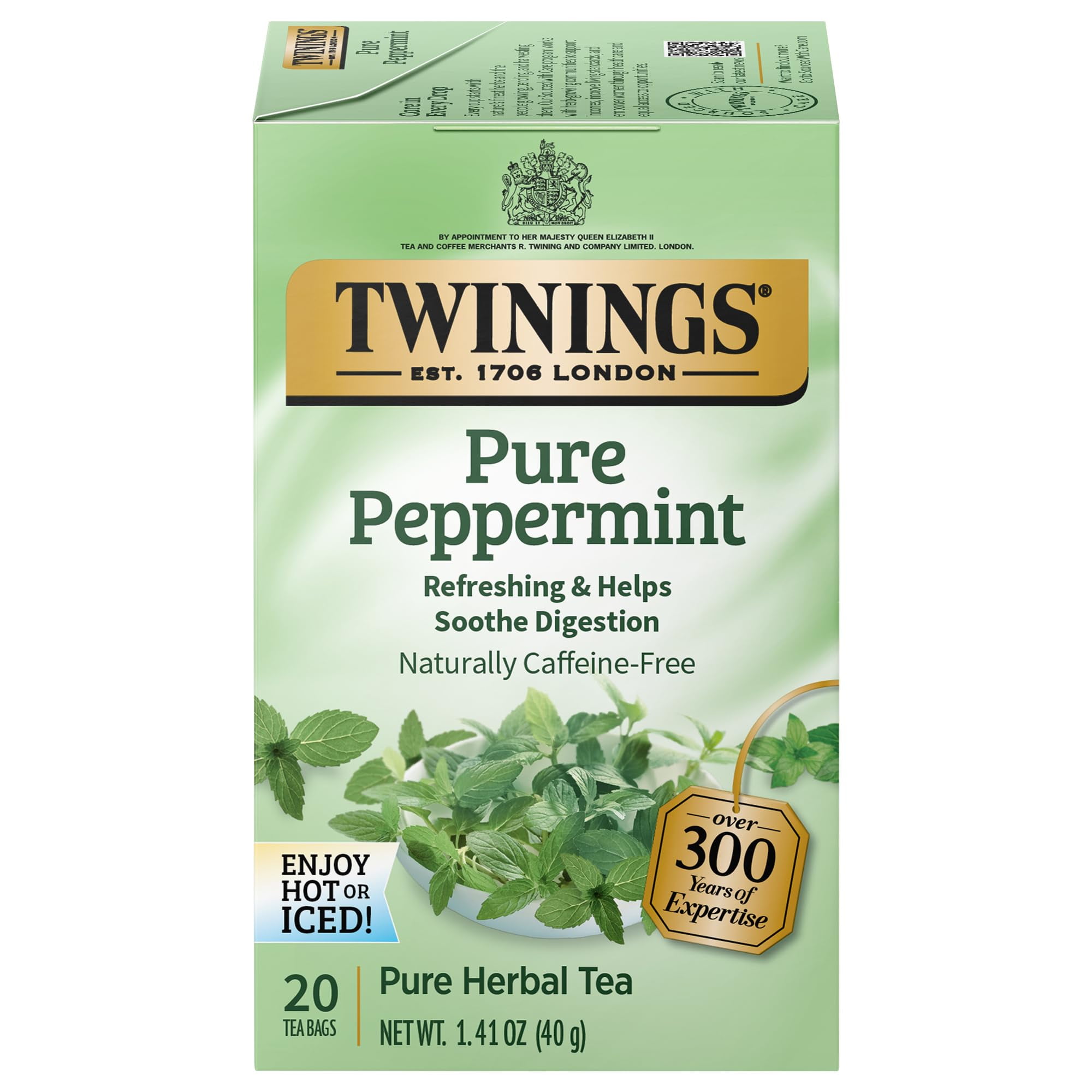Twinings Pure Peppermint Individually Wrapped Tea Bags, 20 Count (Pack ...