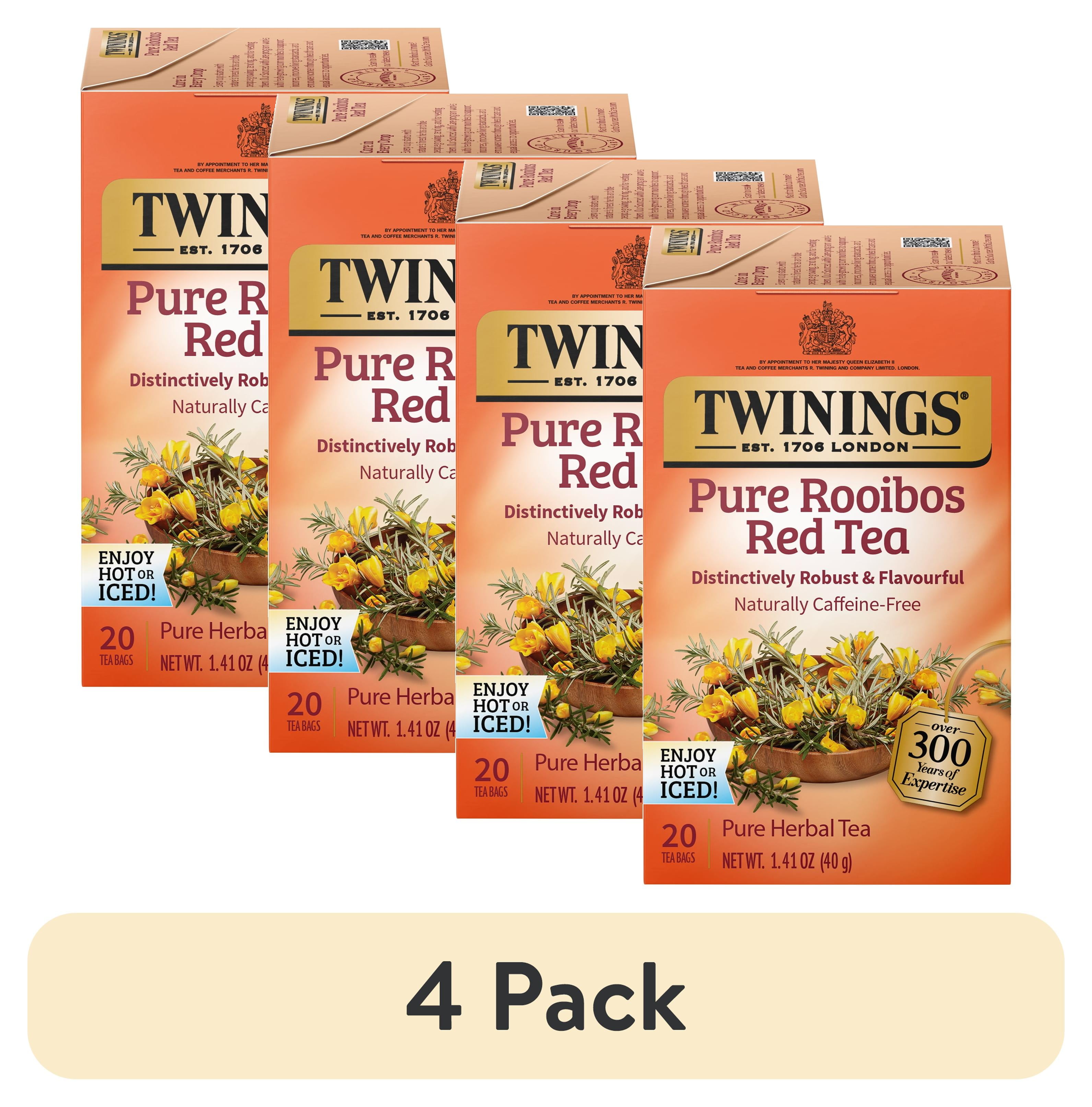 (4 pack) Twinings Pure Rooibos Red Herbal Tea Bags, Caffeine Free, 20 ...