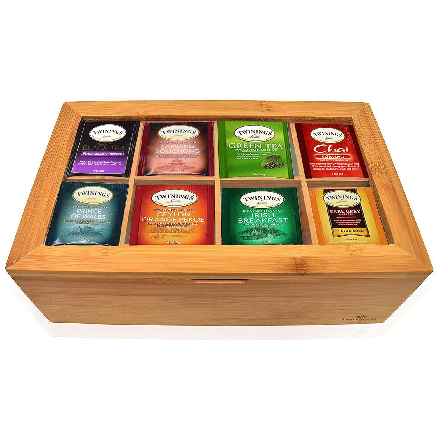 Twinings Tea Bags Sampler Assortment in Bamboo Gift Box (70 Count) 14 ...