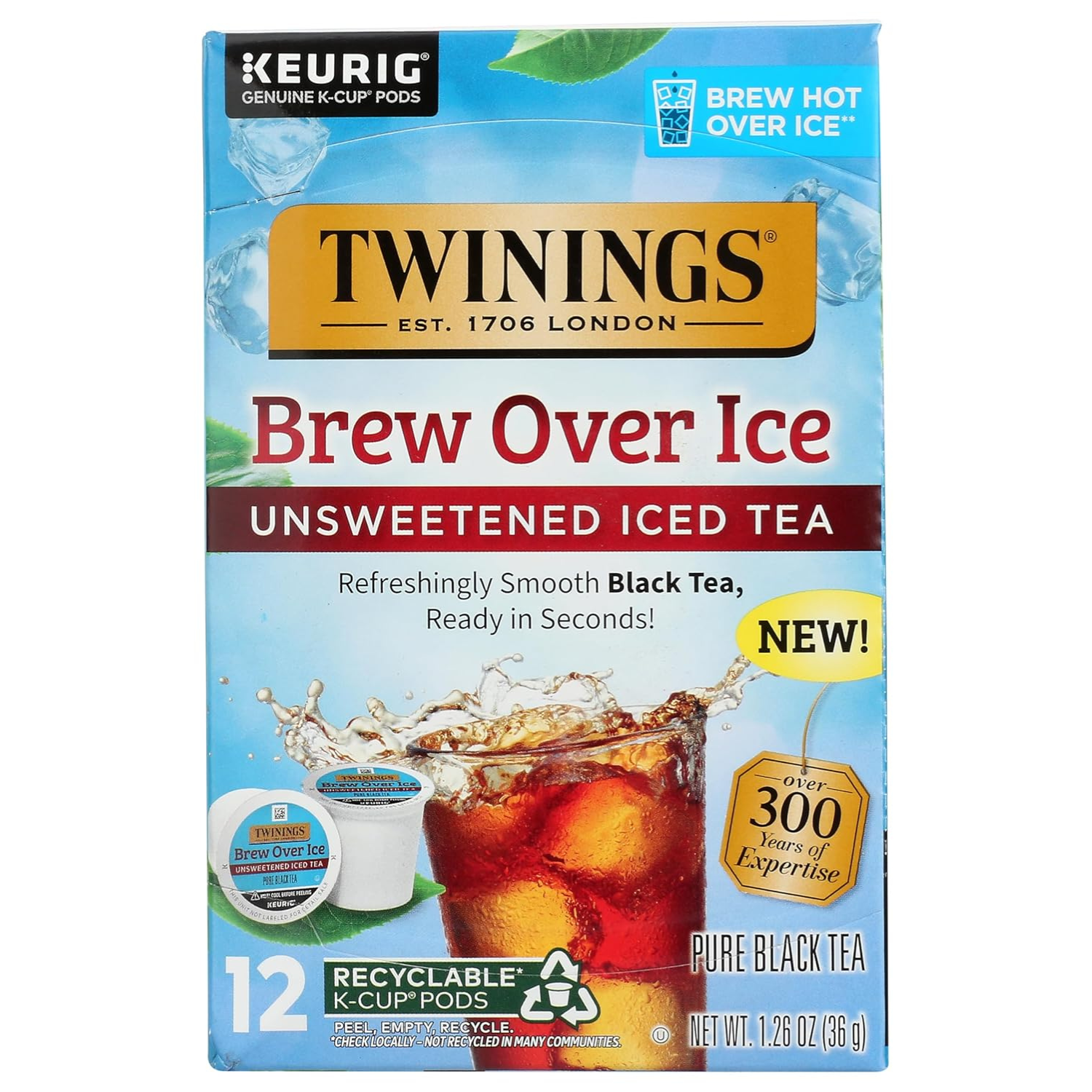 Twinings Unsweetened Black Iced Tea Brew Over Ice K-Cup Pods, 12 Count ...