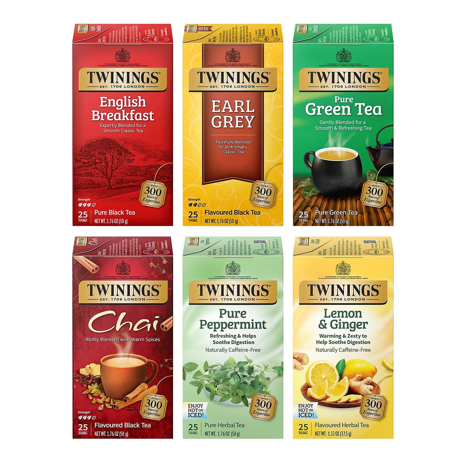 Twinings Variety Pack Assorted Tea Bags 25 Bags/Box 6 Boxes/Case ...