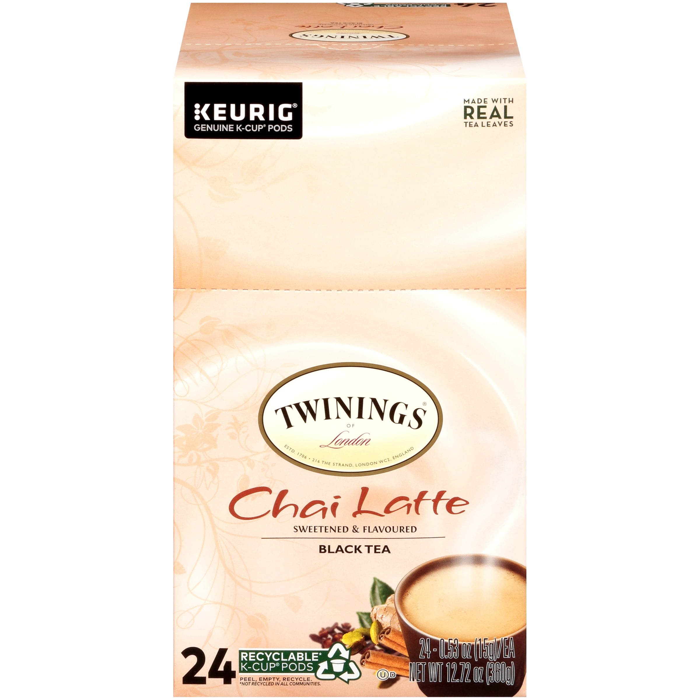 Twinings of London Chai Latte, Spiced Sweetened Black Tea, 24ct K-Cup ...