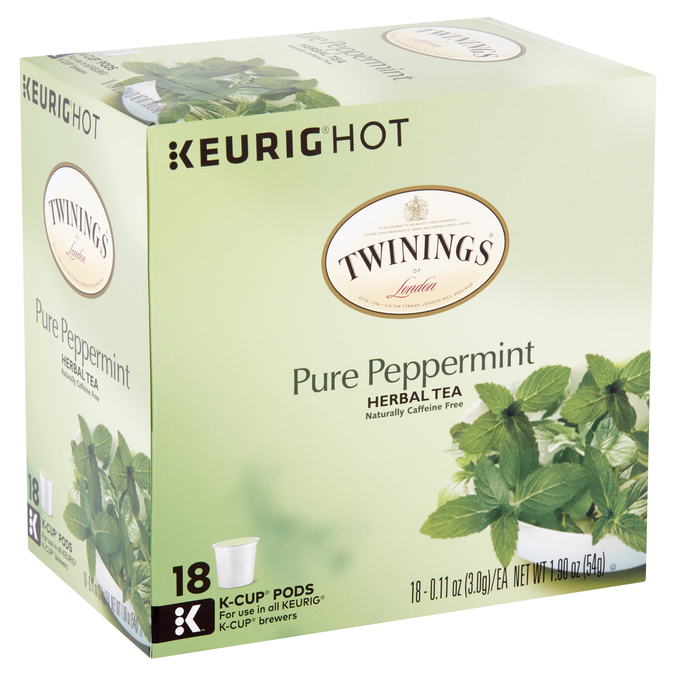 Twinings of London Pure Peppermint Herbal Tea K-Cup Pods for Keurig,18 ...