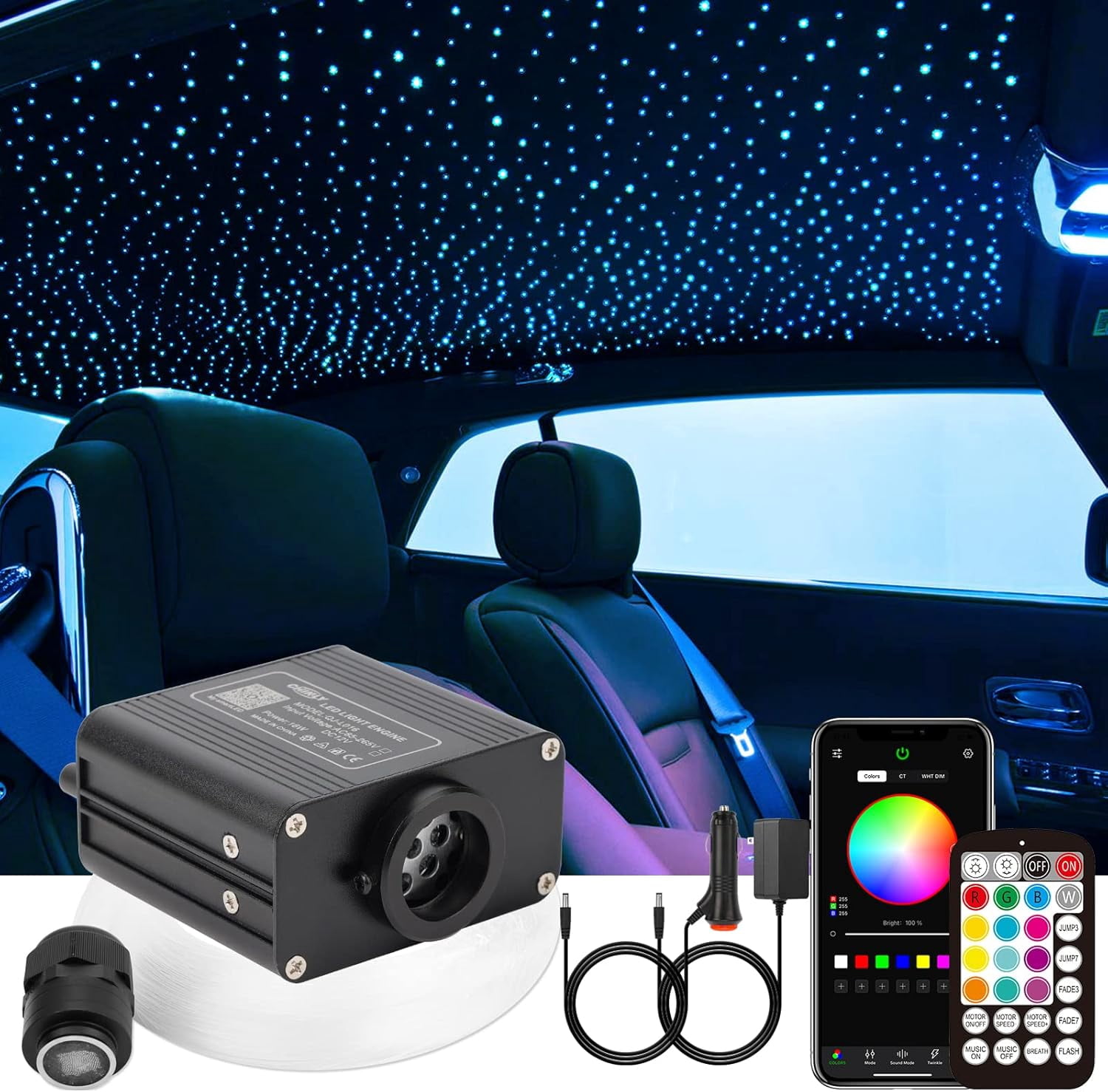 Twinkle 650 count 13.1ft 0.03in Fiber Optic Lights Starlight Headliner ...
