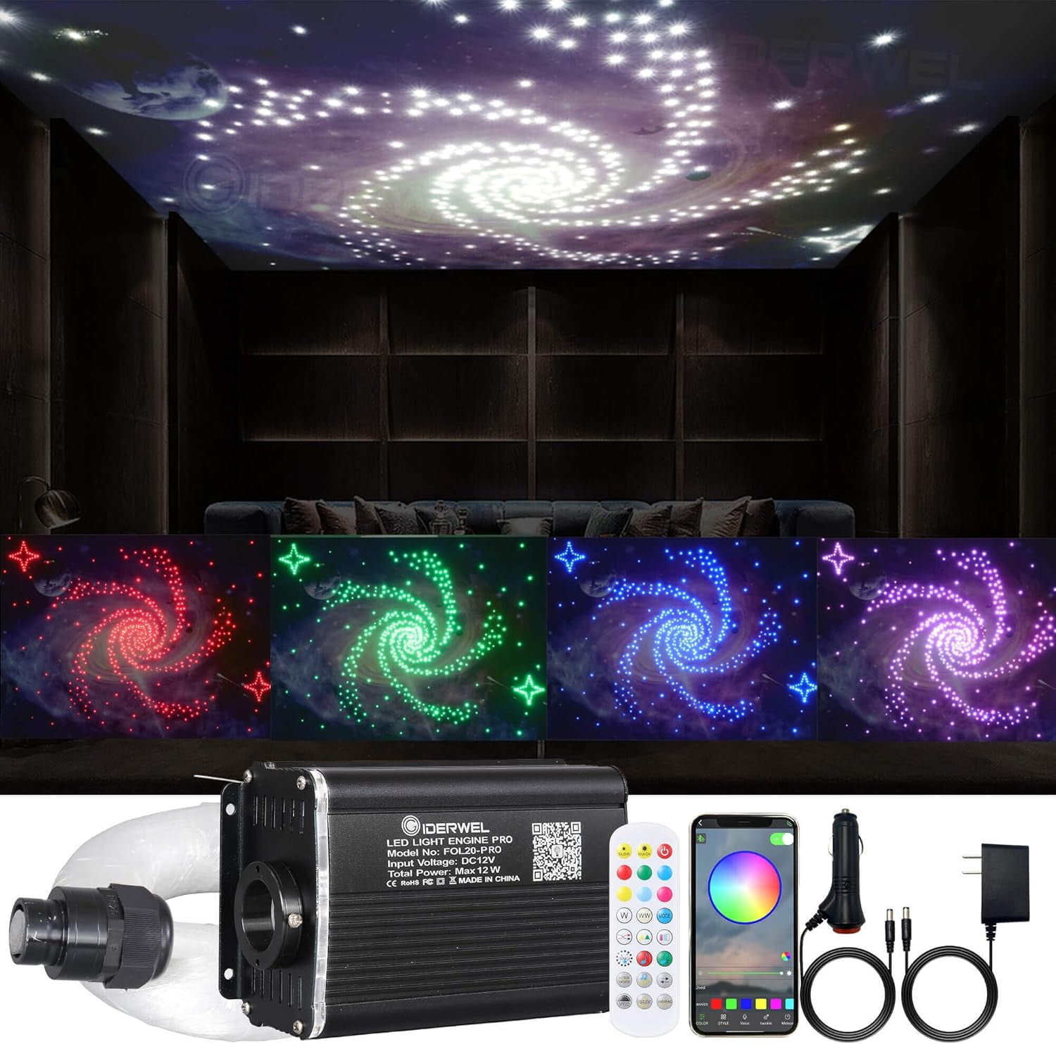 Twinkle Fiber Optic Light, Bluetooth App/Remote Control/Music ...
