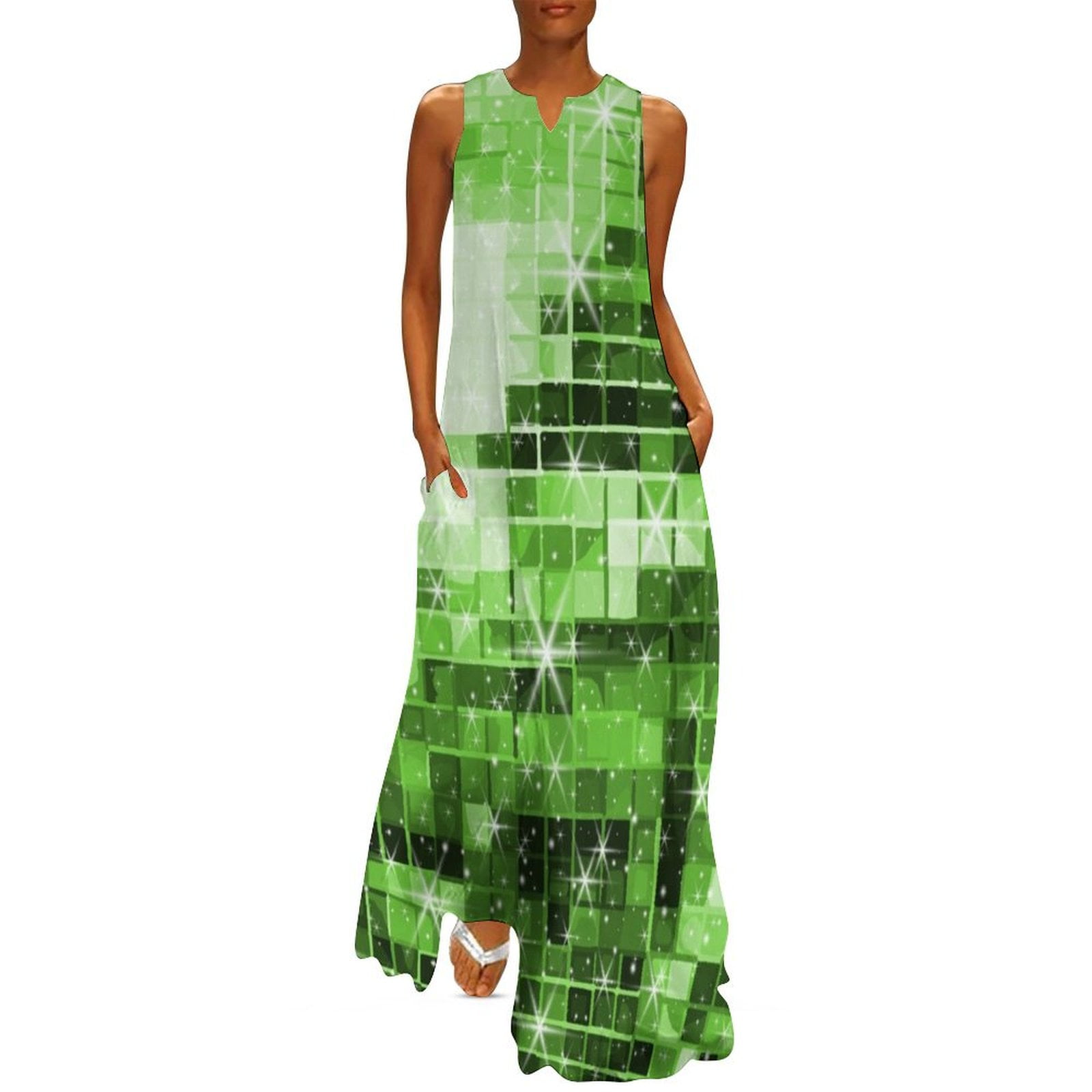 Twinkle Green Disco Ball Pattern Long Dress women's summer dress 2025 ...