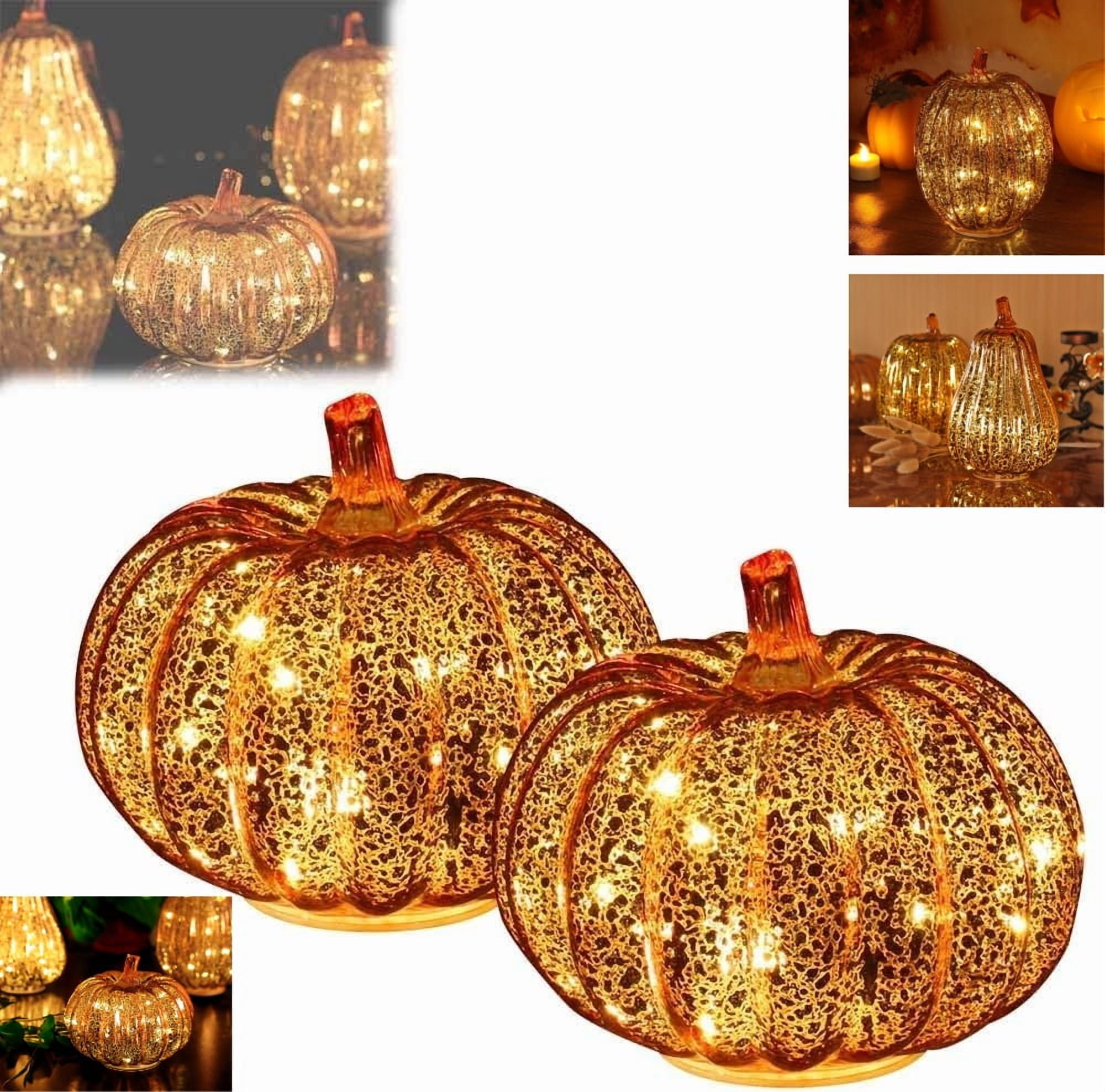 Twinkle LED Light Pumpkins, Timer Lighted Sparkling Starry Night Glass ...