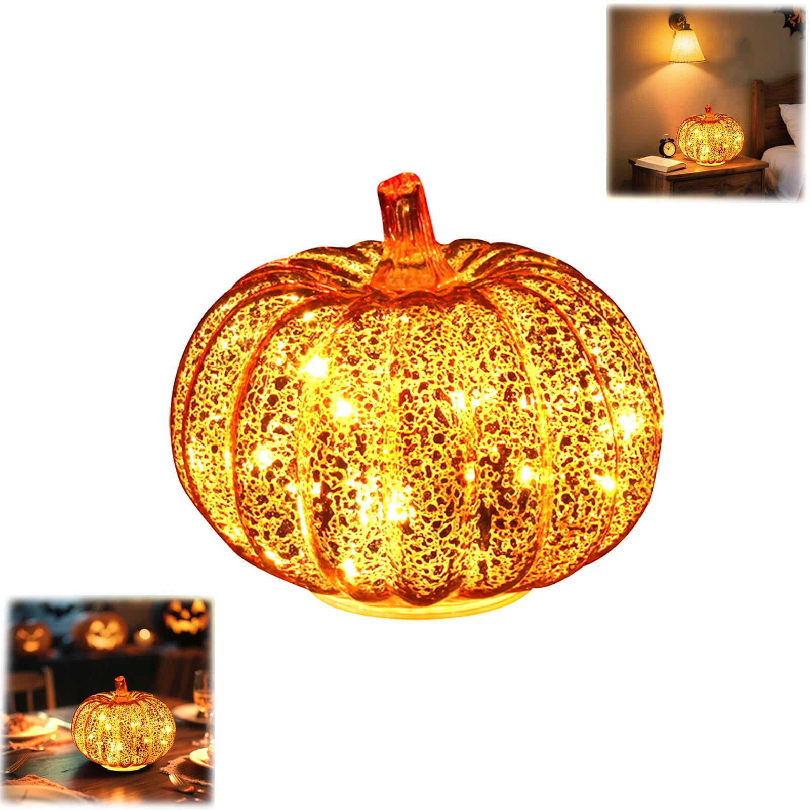 Twinkle LED Light Pumpkins, Timer Lighted Sparkling Starry Night Glass ...