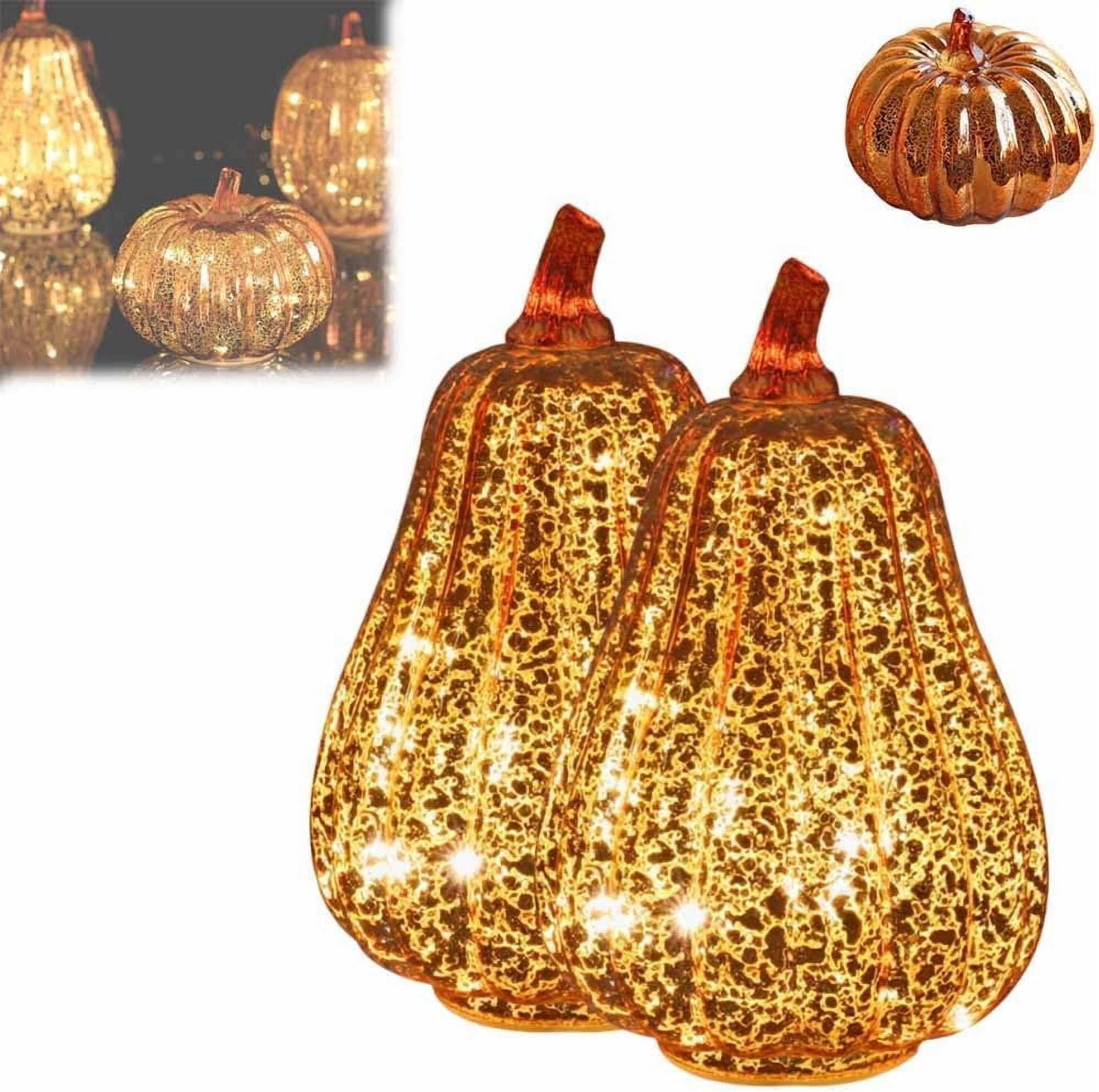 Twinkle LED Light Pumpkins, Timer Lighted Sparkling Starry Night Glass ...