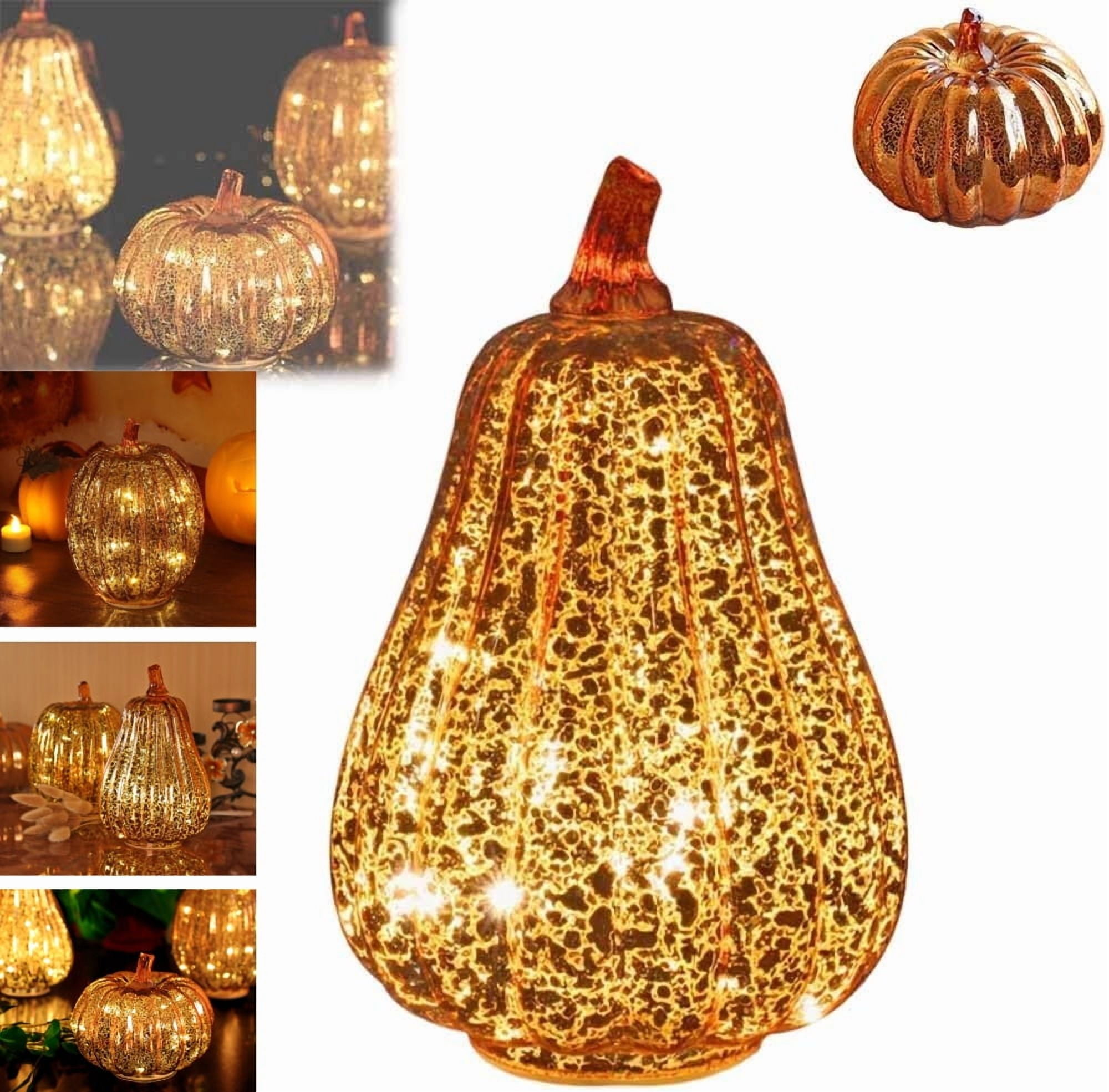 Twinkle LED Light Pumpkins, Timer Lighted Sparkling Starry Night Glass ...