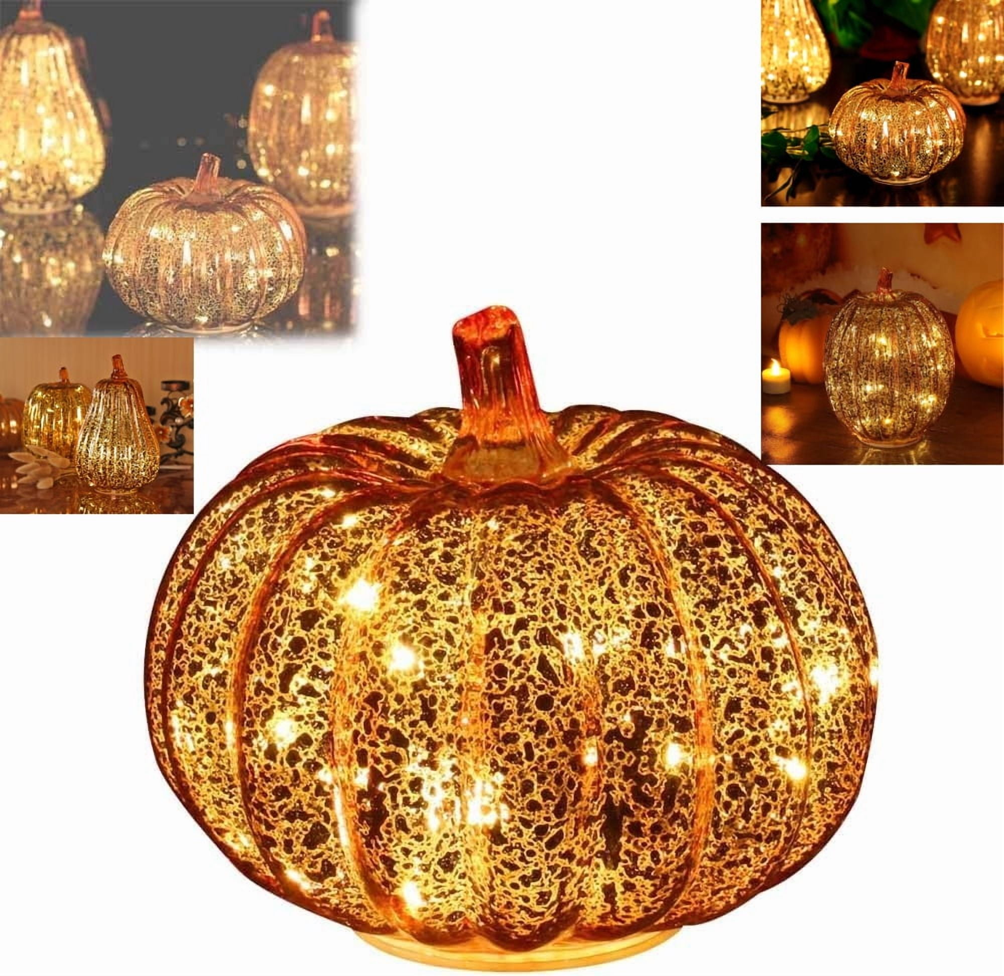 Twinkle LED Light Pumpkins, Timer Lighted Sparkling Starry Night Glass ...