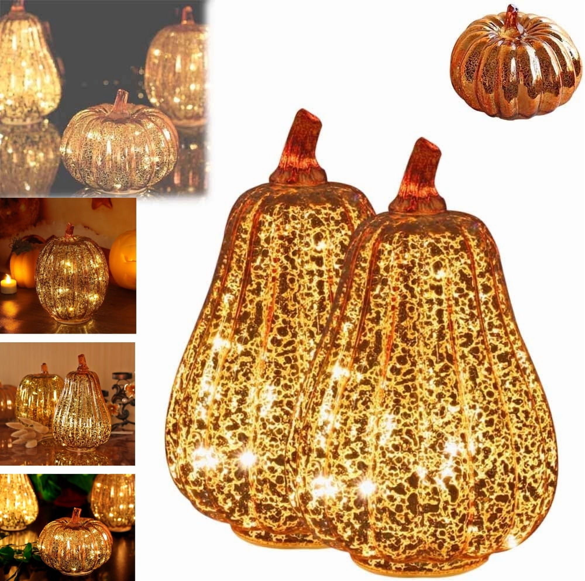 Twinkle LED Light Pumpkins, Timer Lighted Sparkling Starry Night Glass ...