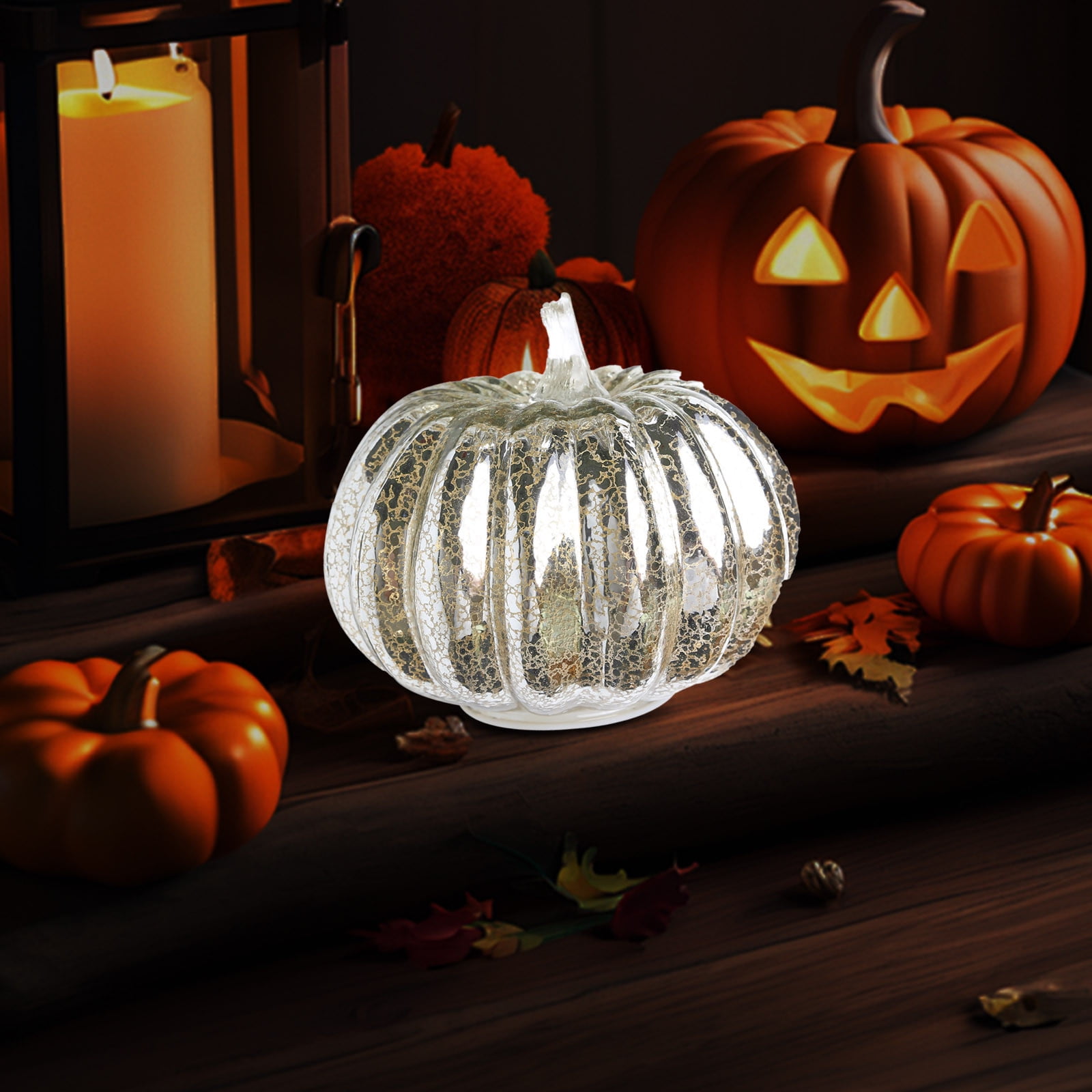 Twinkle LED Light Pumpkins，Timer Lighted Sparkling Starry Night Glass ...