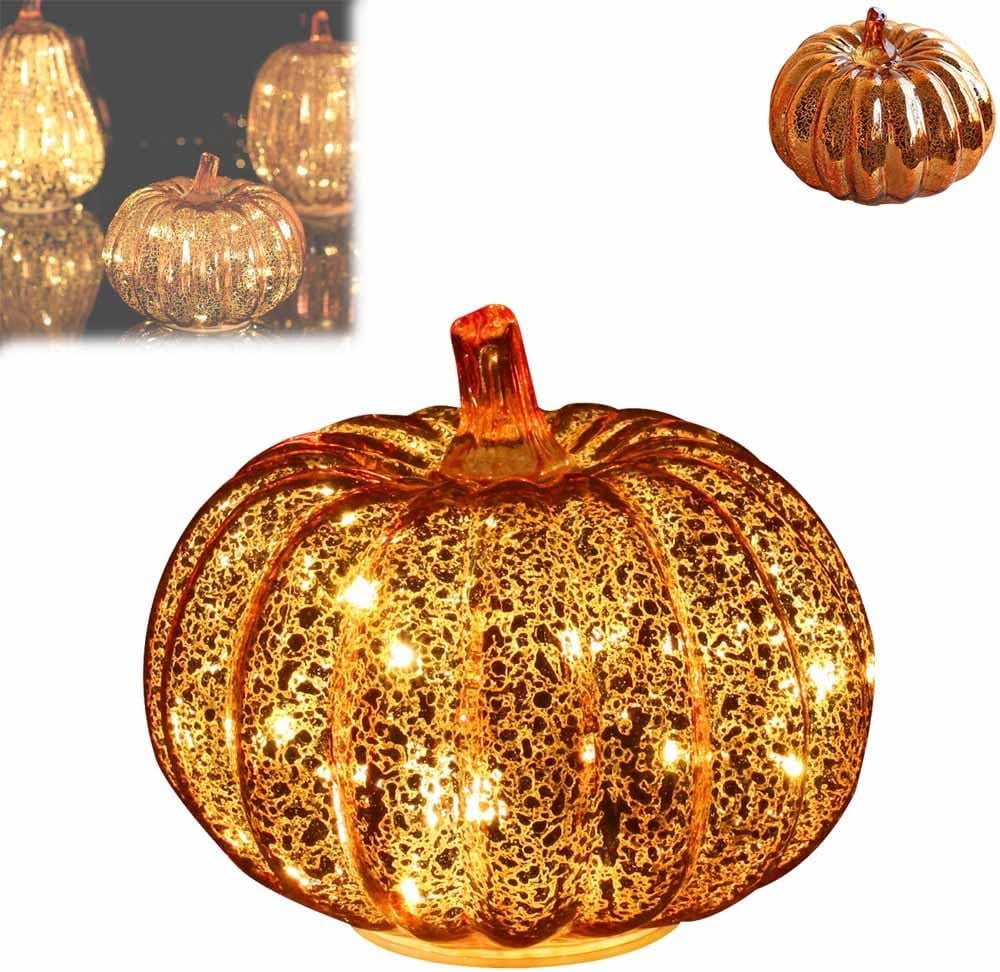 Twinkle LED Light Pumpkins, Timer Lighted Sparkling Starry Night Glass ...