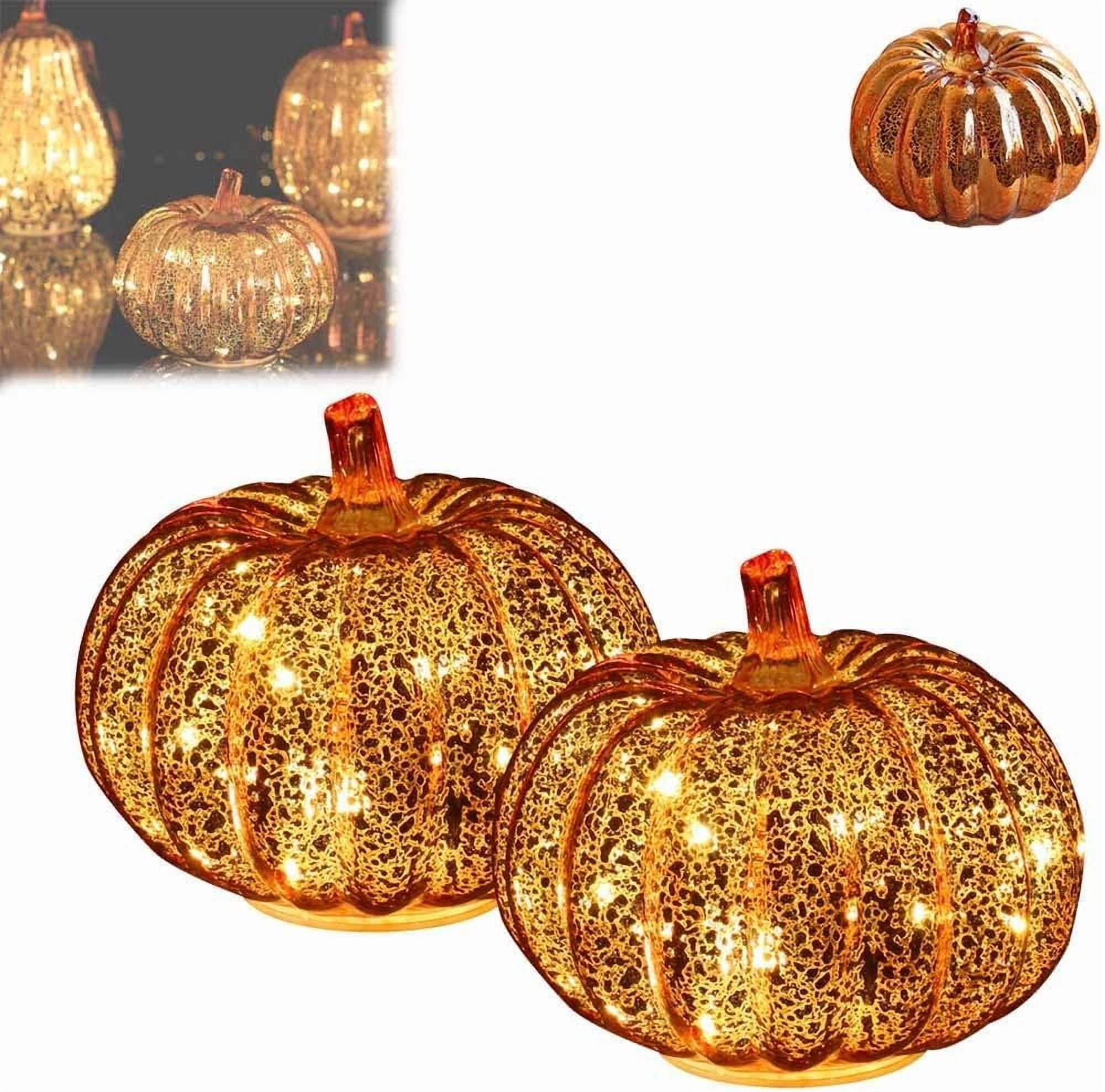 Twinkle LED Light Pumpkins, Timer Lighted Sparkling Starry Night Glass ...