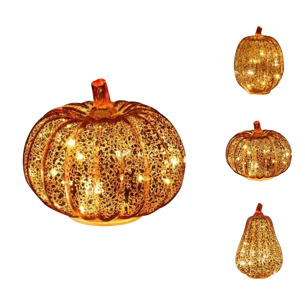 Twinkle LED Light Pumpkins, Timer Lighted Sparkling Starry Night Glass ...