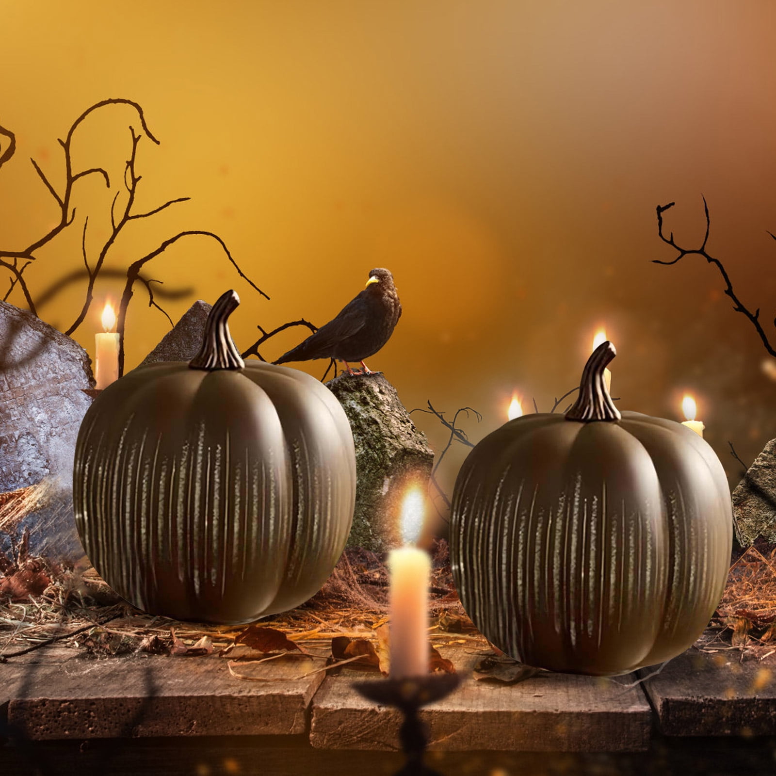 Twinkle LED Light Pumpkins, Timer Lighted Sparkling Starry Night Glass ...