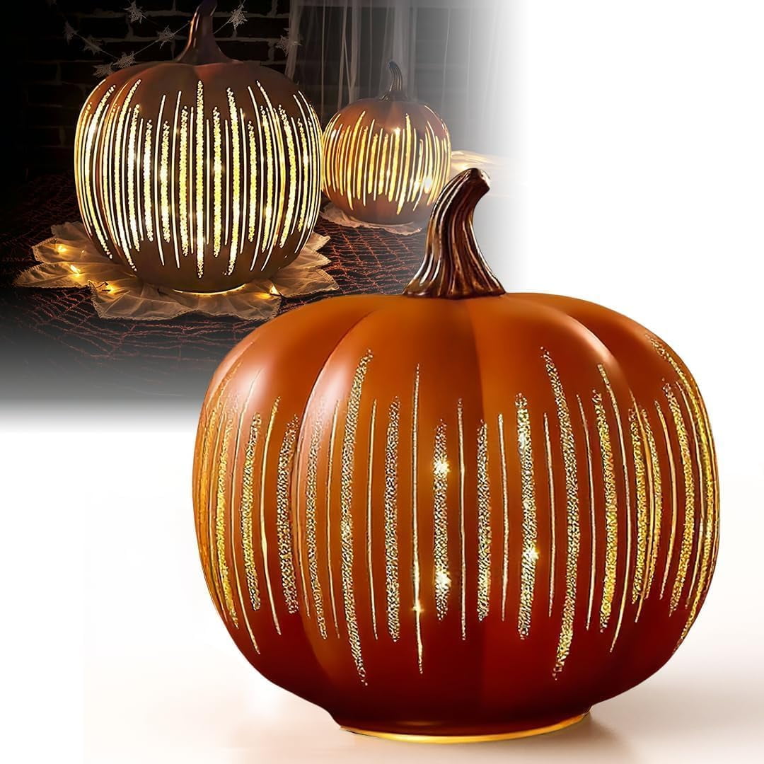Twinkle LED Light Pumpkins, Timer Lighted Sparkling Starry Night Glass ...
