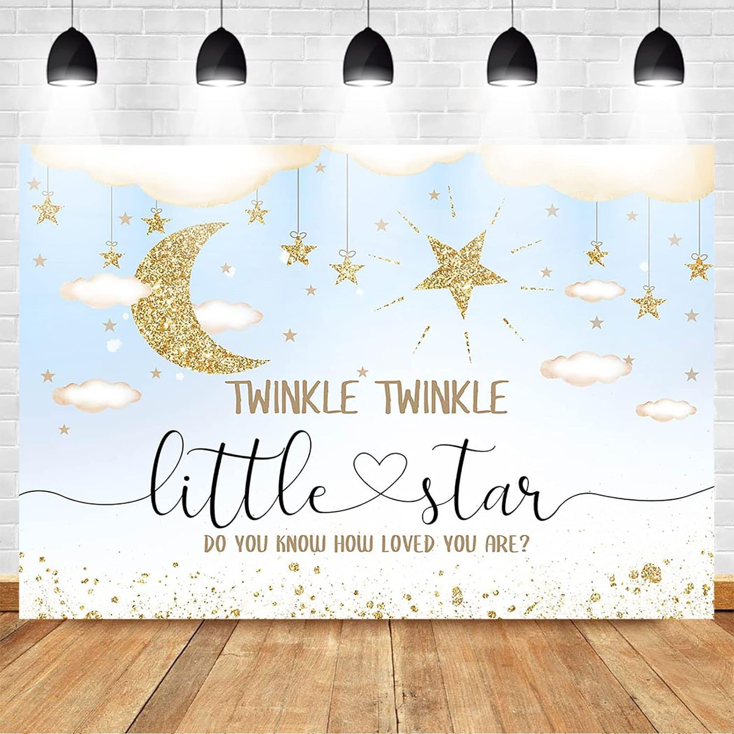 Twinkle Twinkle Little Star Baby Shower Backdrop Gold Glitter Stars and ...