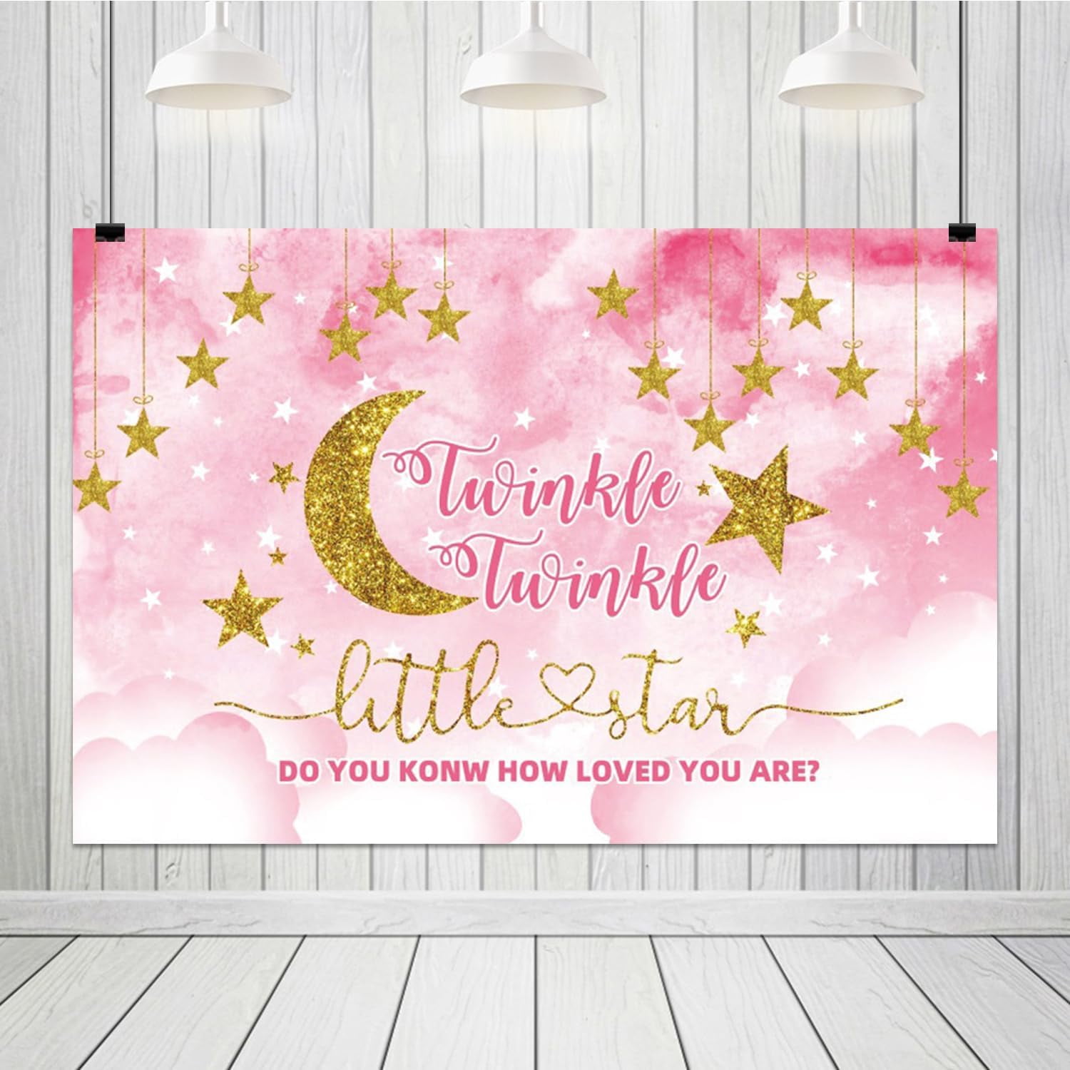 Twinkle Twinkle Little Star Backdrop for Girl Gold and Pink Twinkle ...