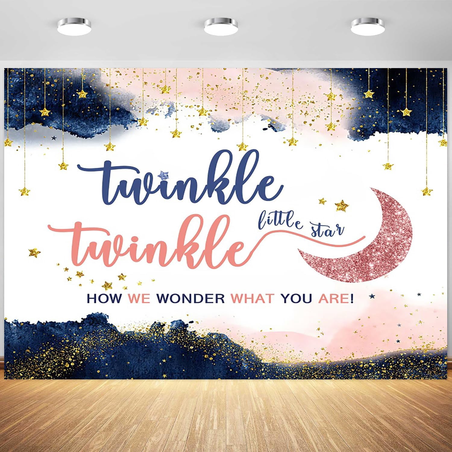Twinkle Twinkle Little Star Backdrop Navy Blue Pink Moon Stars Gender ...